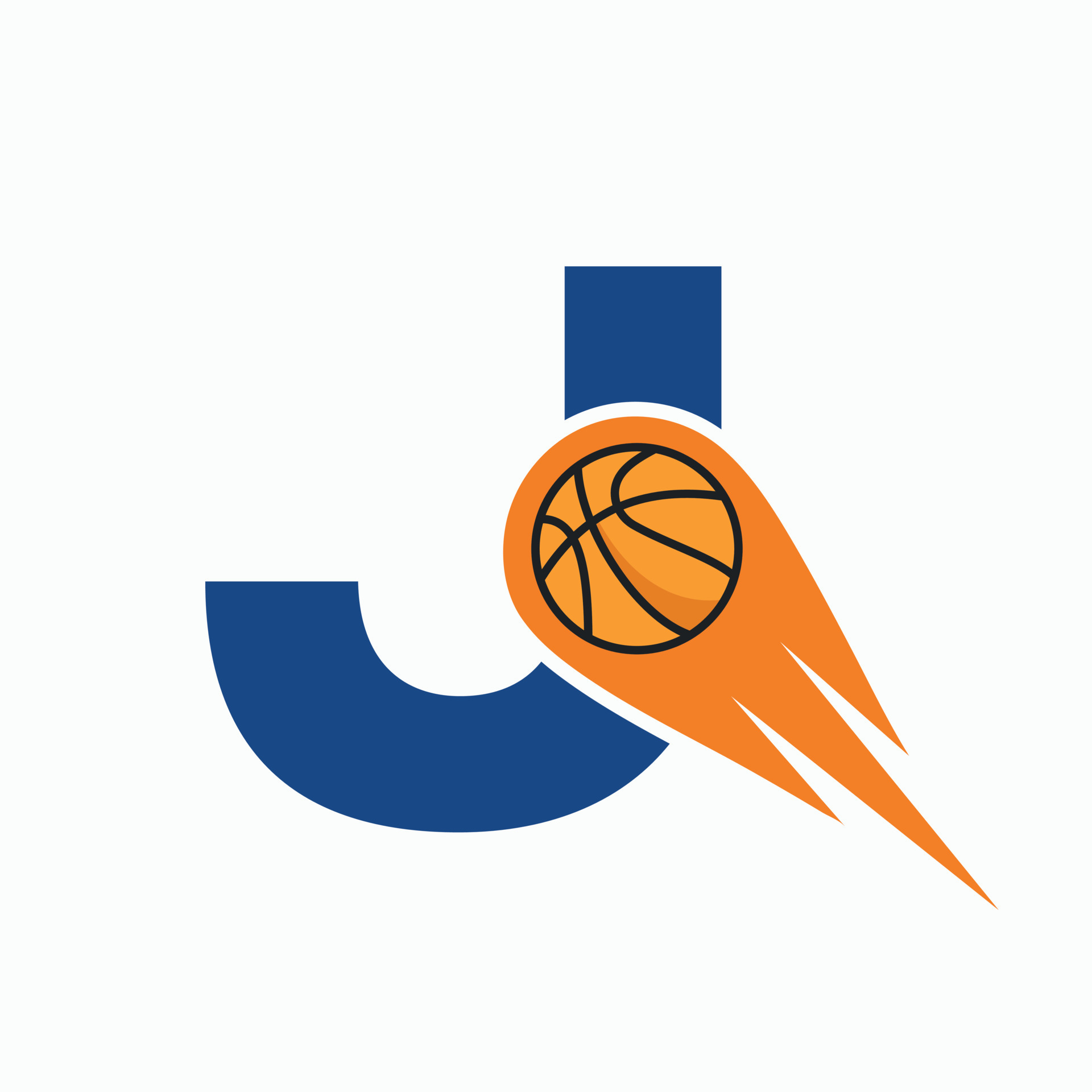 letra j baloncesto logo concepto con Moviente baloncesto icono. cesta pelota logotipo símbolo ...
