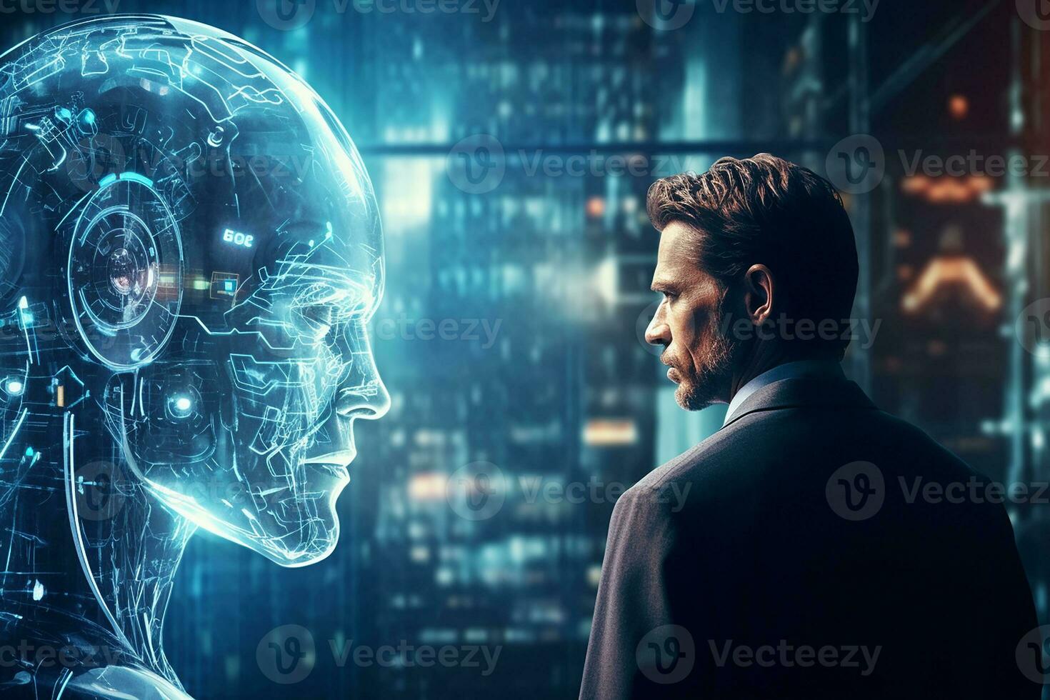 Man connecting Ai robot in the lab room with Ai Generator 24095251 ...