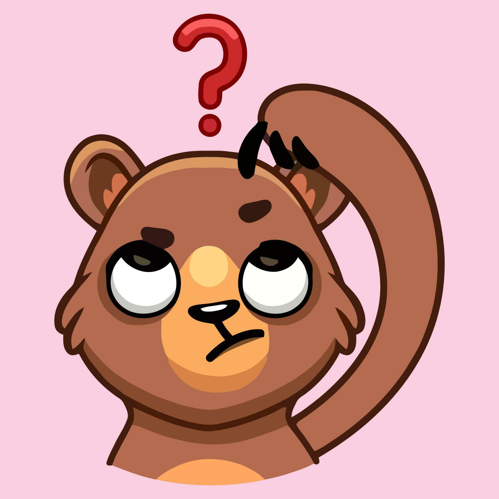 Illustration of cute teddy bear giving confused face with question mark above head, bear face ...