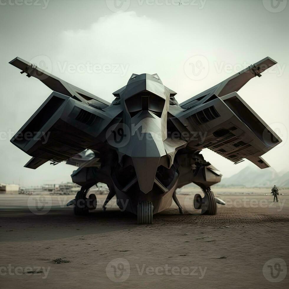 Futuristic military aircraft design, war military air craft, sci-fi flying sleek design. AI ...