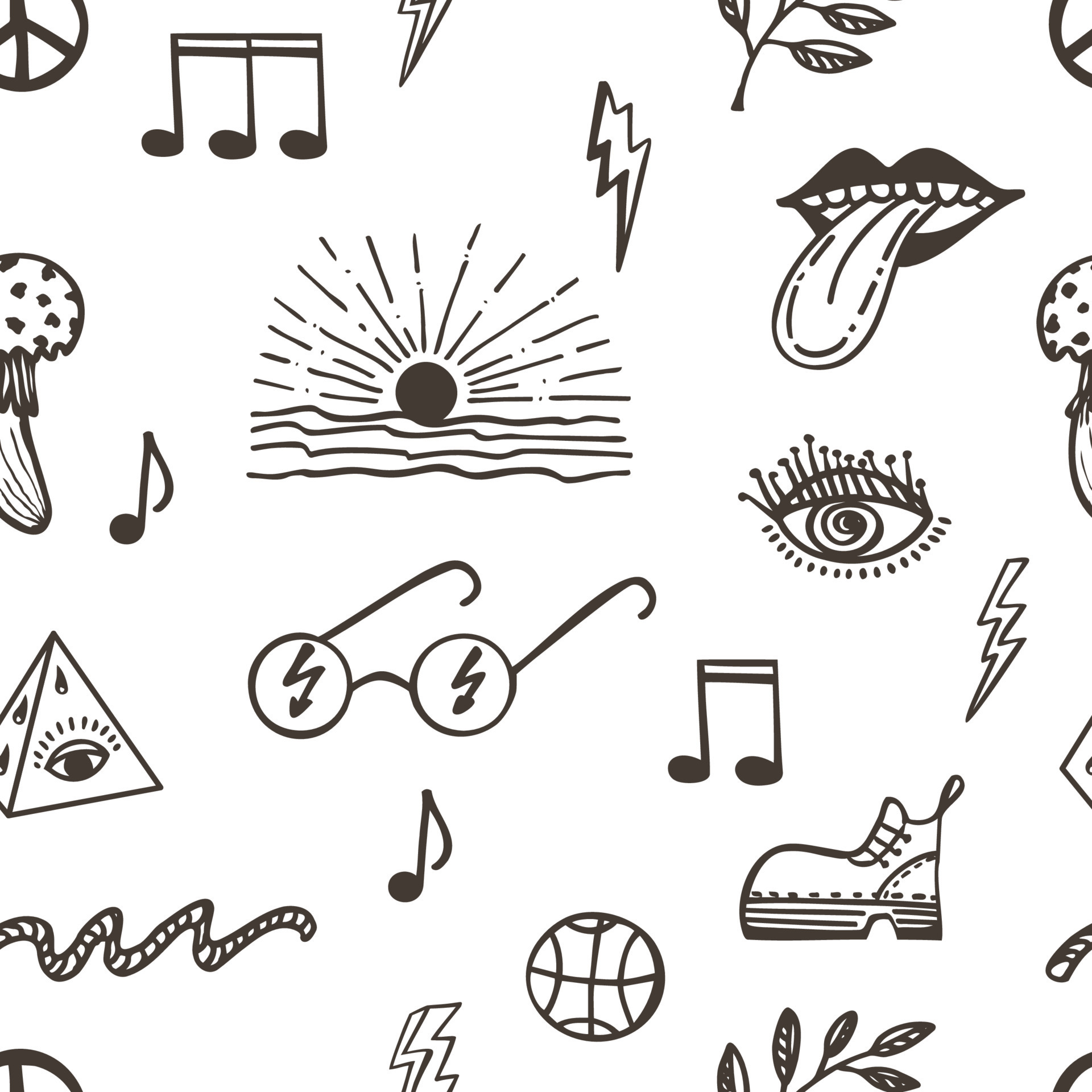 Seamless Pattern With Groove Psychedelic Elements Retro Design Of