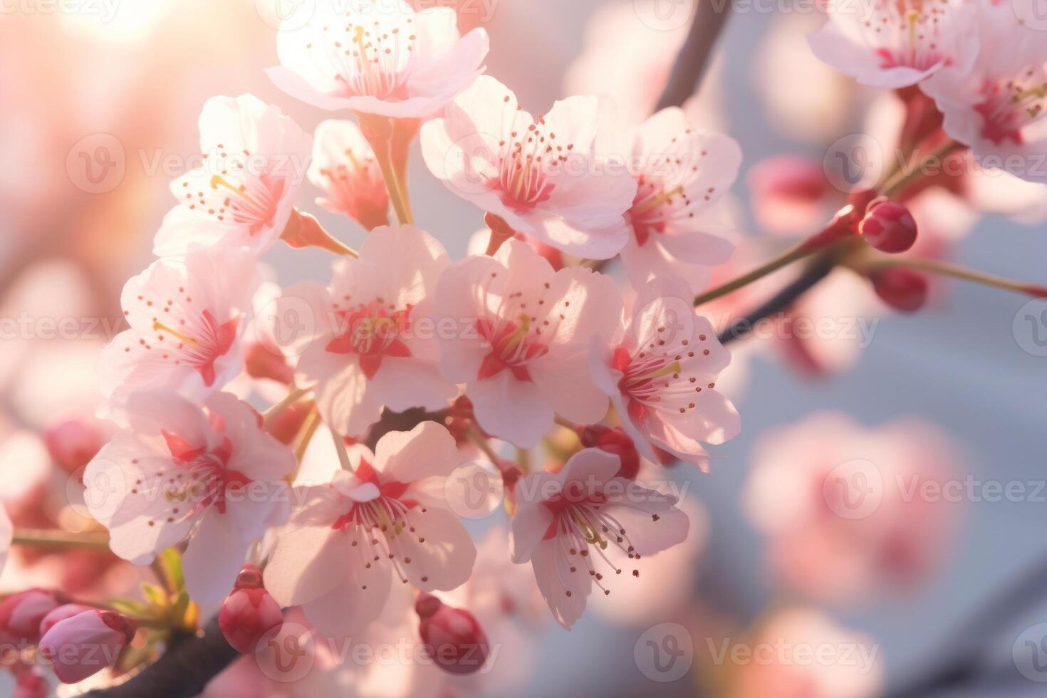 close up hyperrealistic cinematic blossom cherry tree background ...
