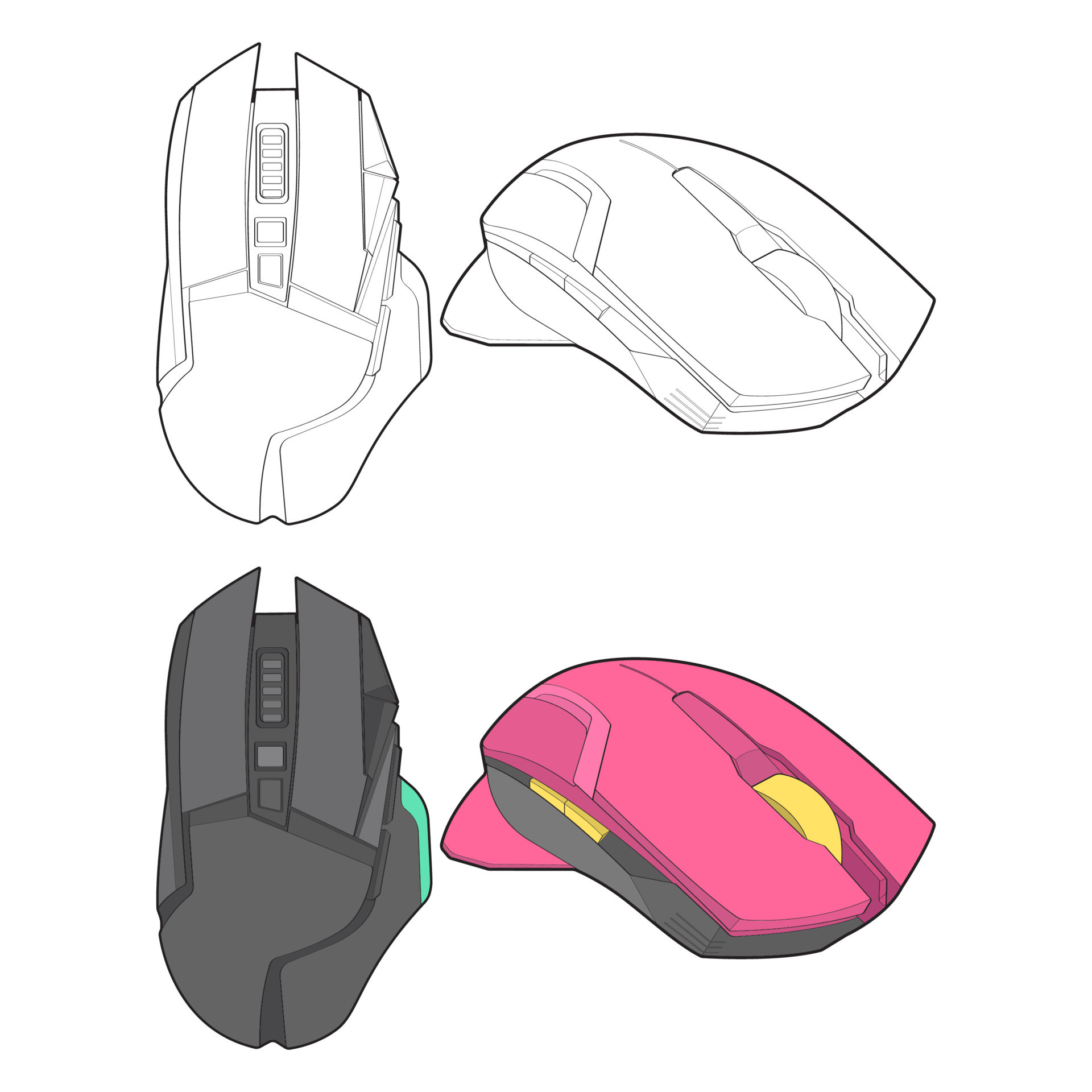 Set Of Coloring Computer Mouse Outline Drawing Vector Computer Mouse In A Sketch Style