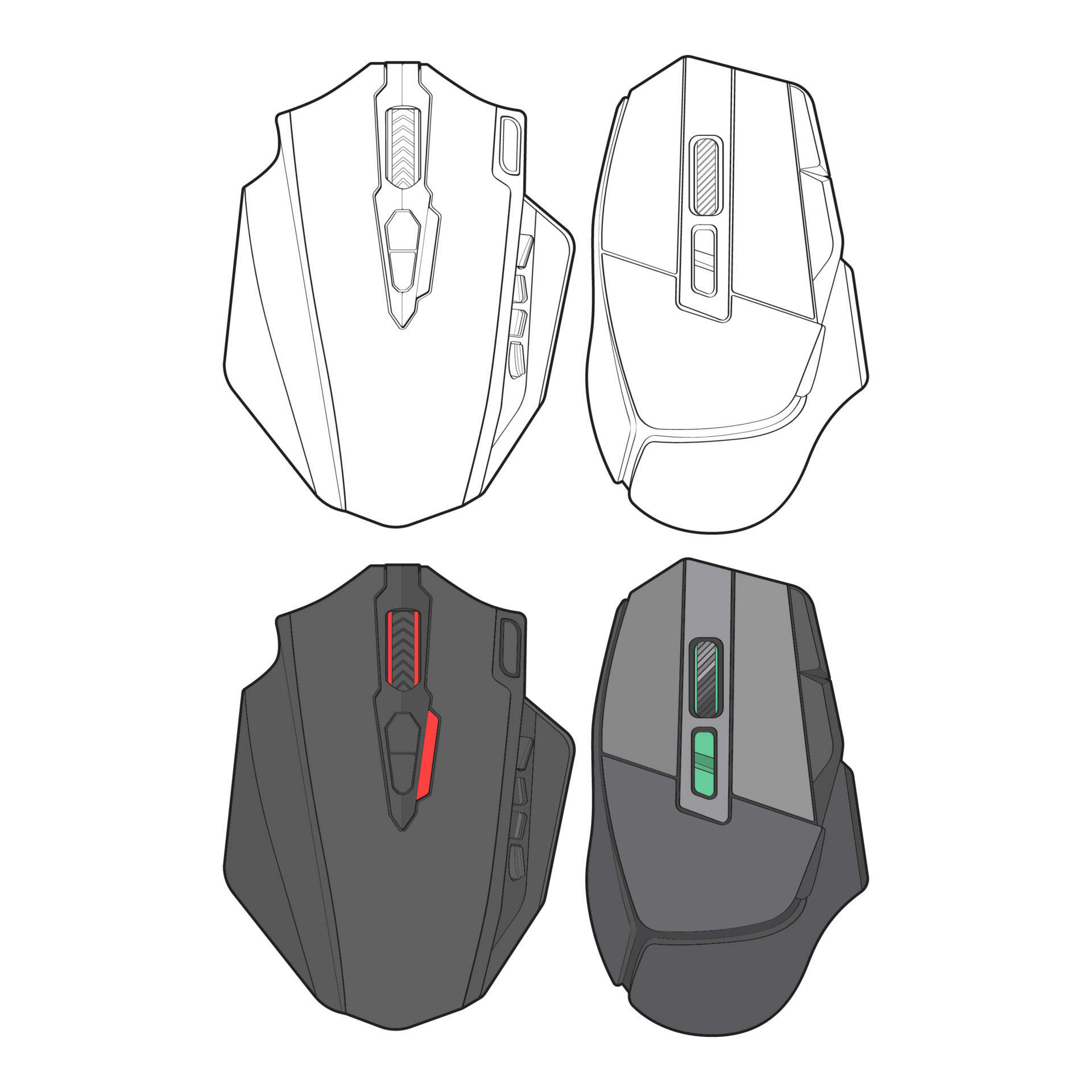 Set Of Coloring Computer Mouse Outline Drawing Vector Computer Mouse In A Sketch Style