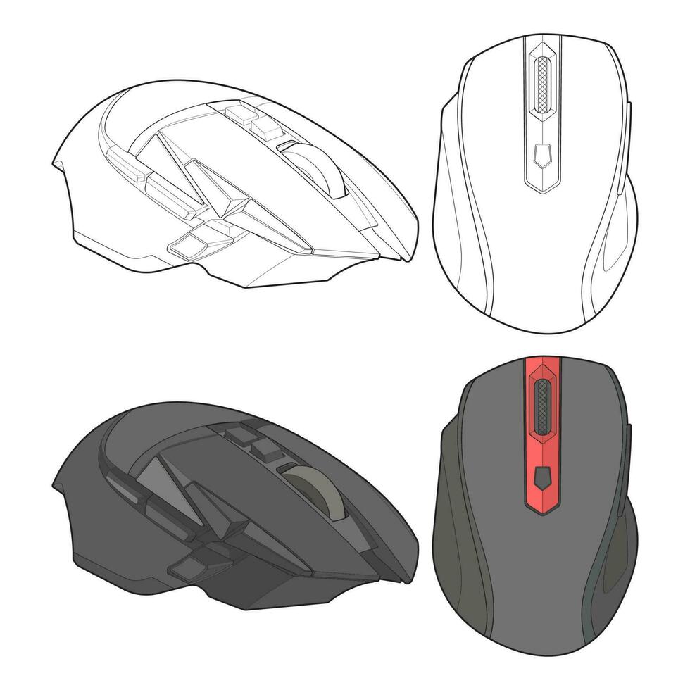 Set Of Coloring Computer Mouse Outline Drawing Vector Computer Mouse In A Sketch Style