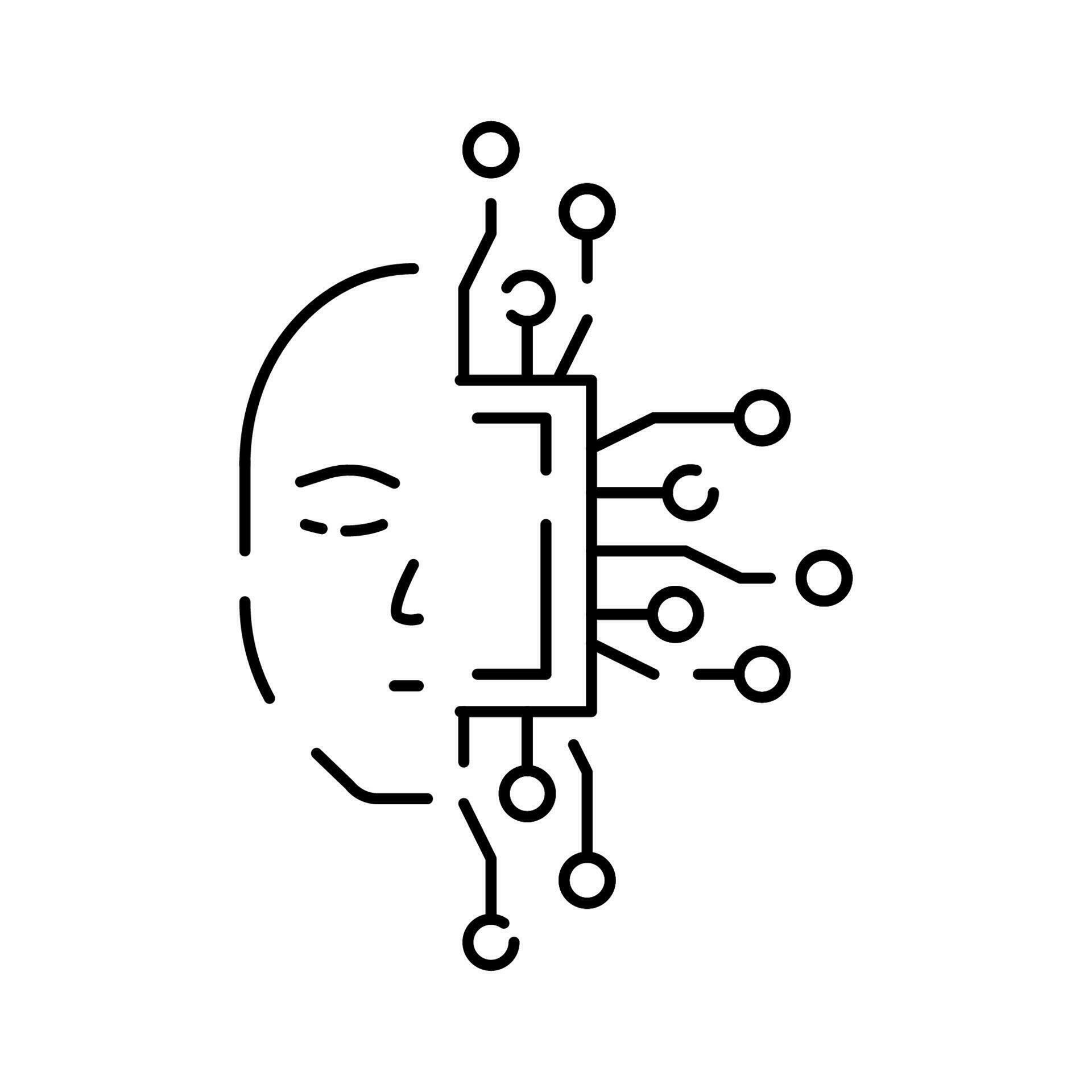Deep learning AI linear icon. Neural network with cogwheels. Thin line ...