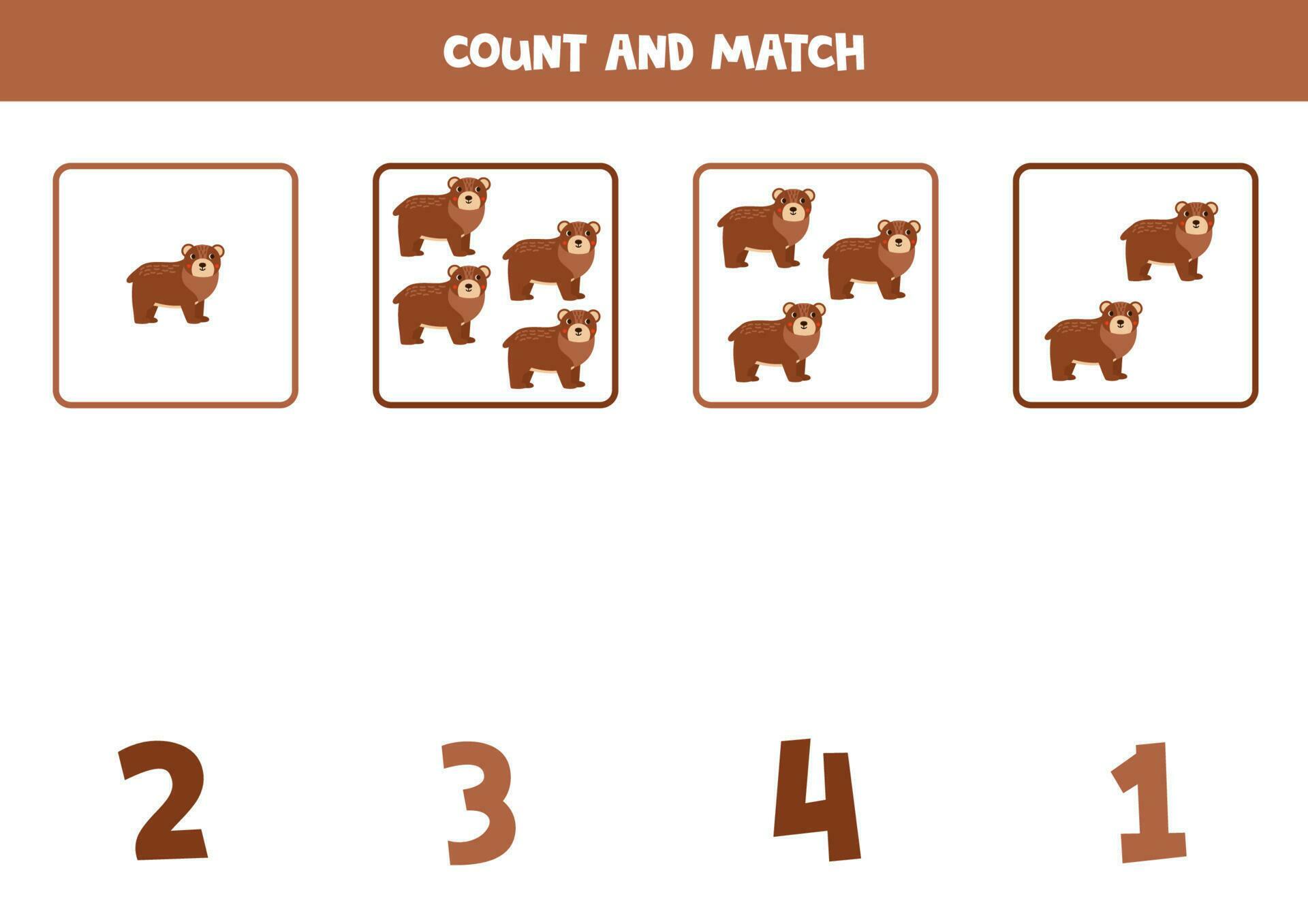 Counting game for kids. Count all bears and match with numbers ...