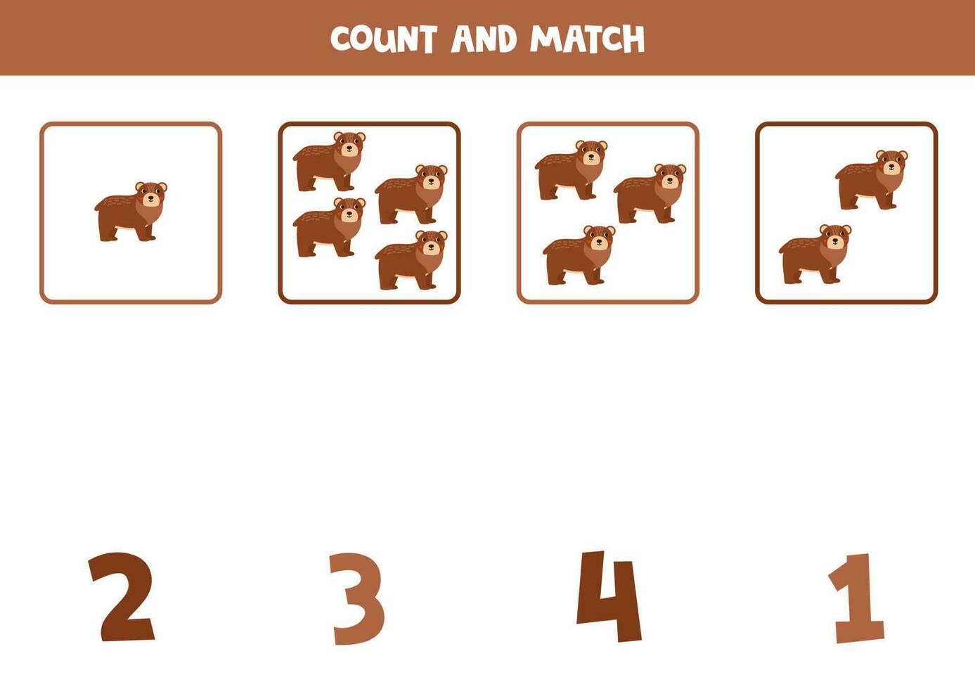 Counting game for kids. Count all bears and match with numbers ...