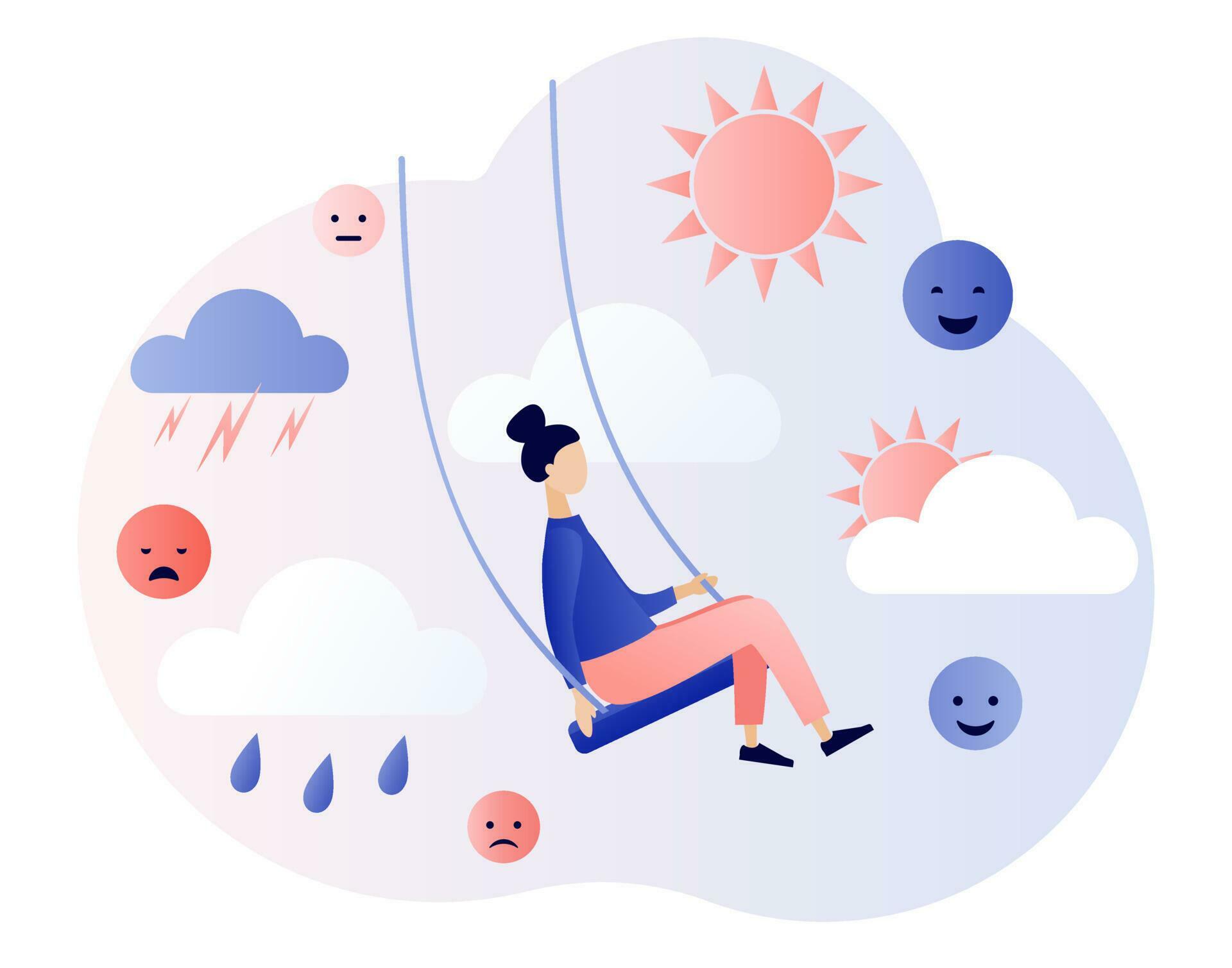 Mood swings woman. Emotions change. Psychology disorder, mental problem, stress, anxiety and ...