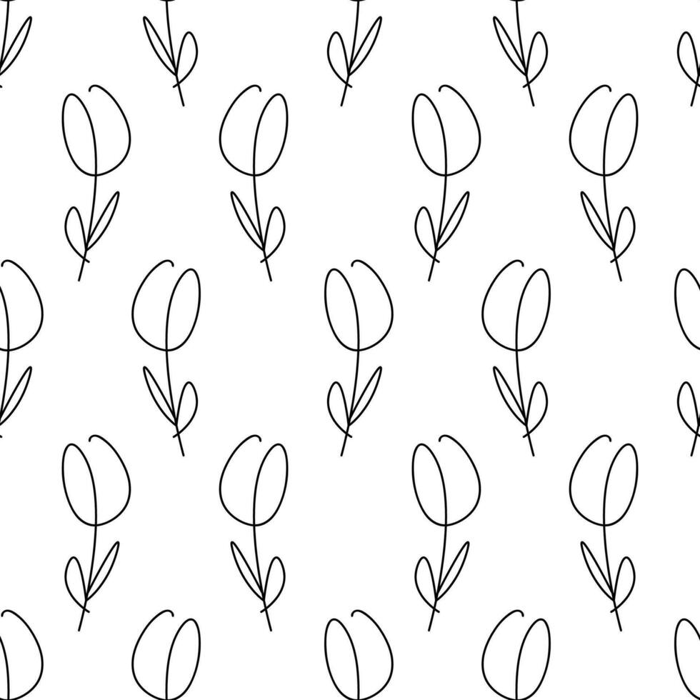 Simple one line style flowers. Modern seamless pattern. 24106096 Vector ...