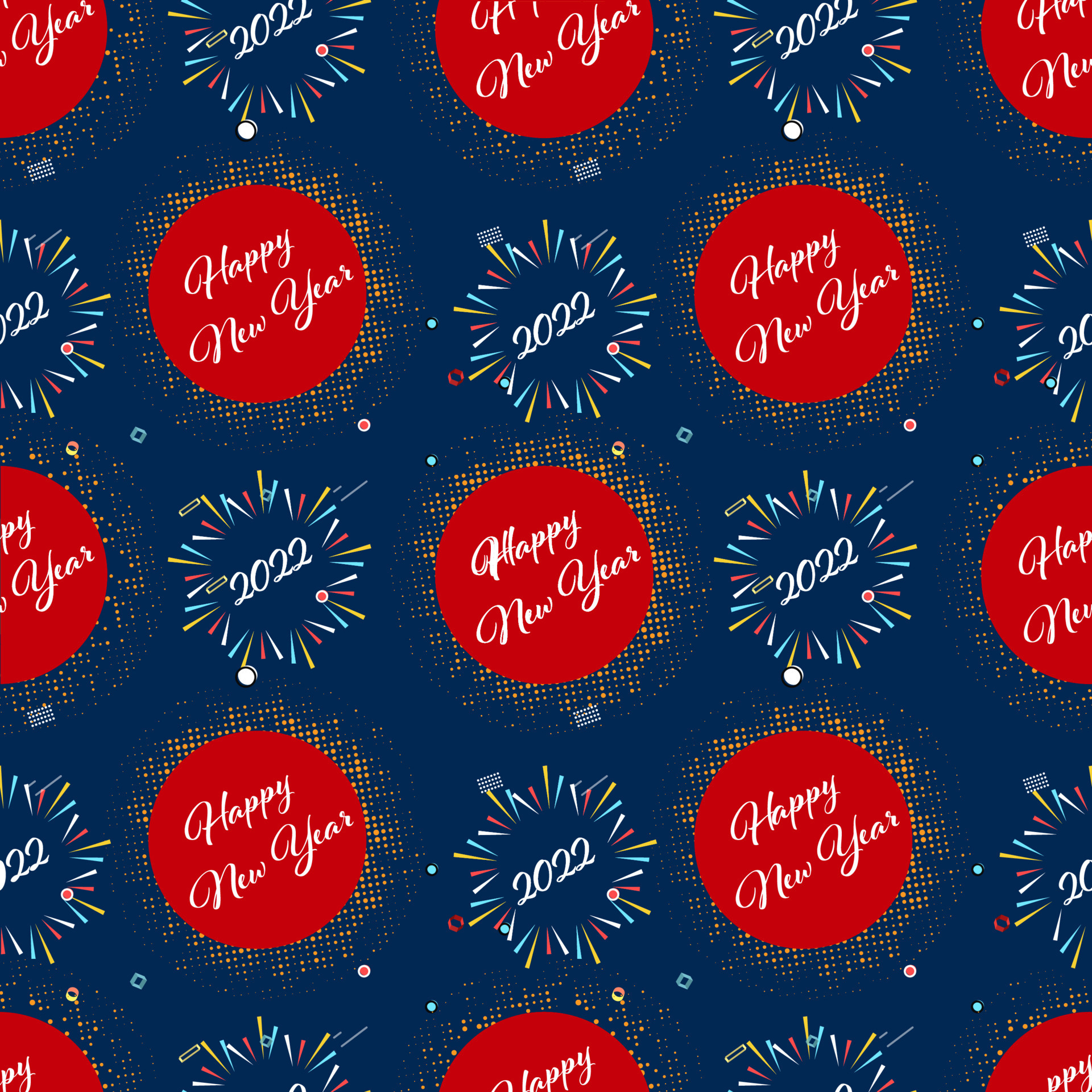 Seamless Pattern Of 2022 Happy New Year Font With Fireworks And ...