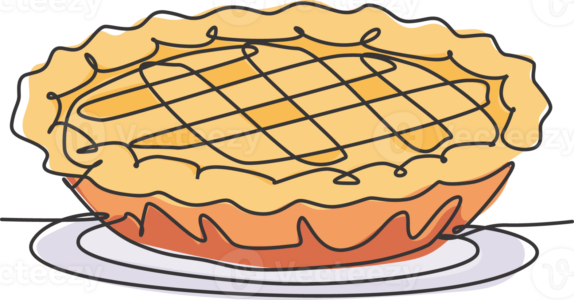 Single Continuous Line Drawing Of Stylized Delicious Apple Pie For Cake Logo Art Label Pastry