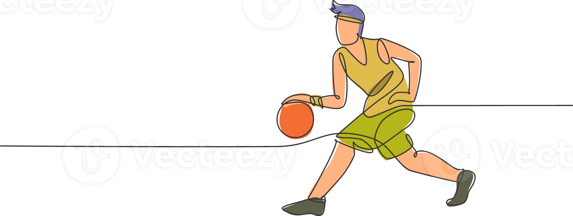 einer kontinuierlich Linie Zeichnung von jung Basketball Spieler Laufen ... einer kontinuierlich Linie Zeichnung von jung Basketball Spieler Laufen ...