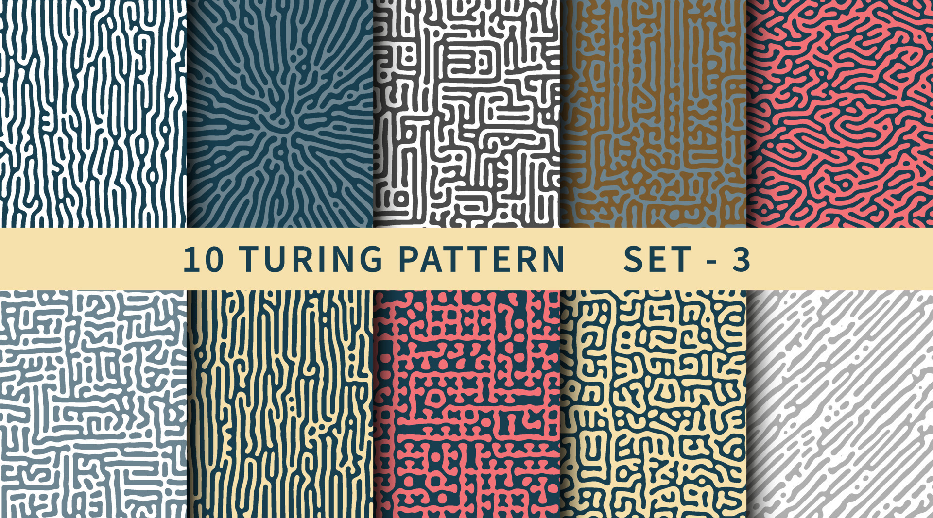 Monochrome Reaction Diffusion Line Shapes Abstract Turing Pattern Set