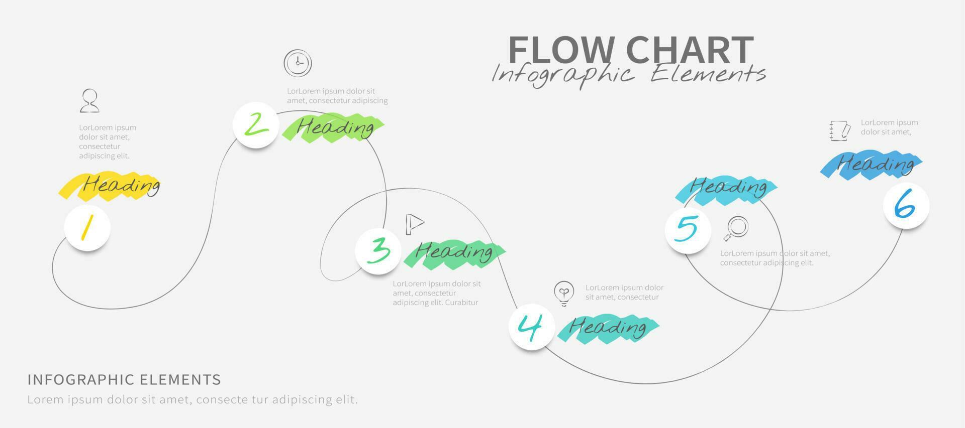 Hand drawn line process flow chart design infographic template with six ...