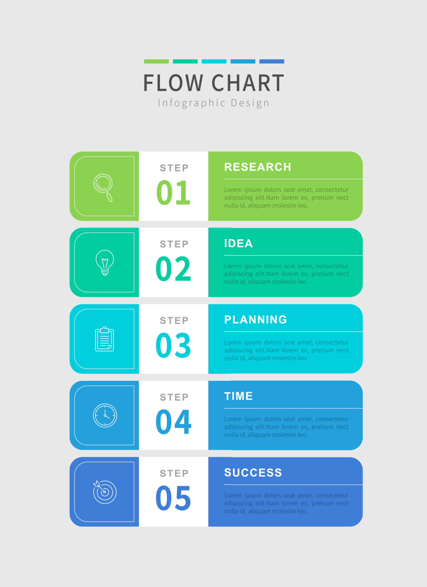 Flow chart design infographics, Five steps element arranged vertically ...