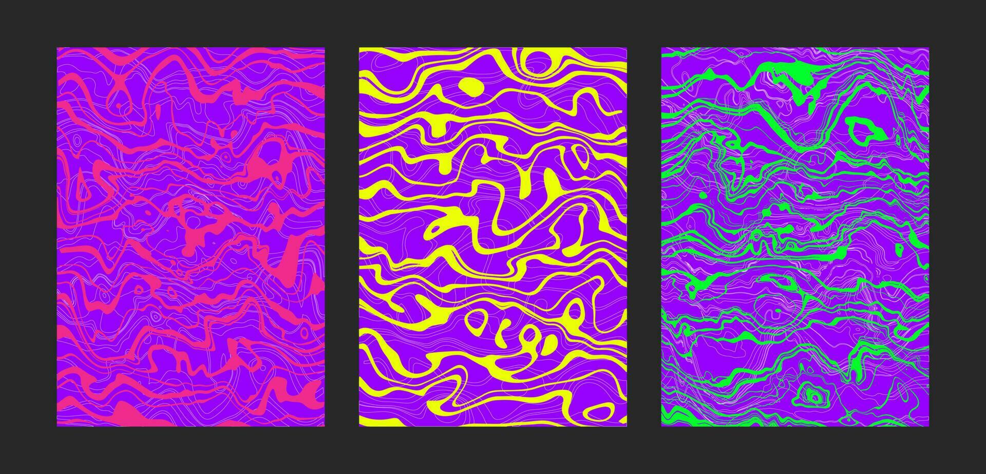 Psychedelic wavy posters set. Trippy groovy abstract backgrounds on ...