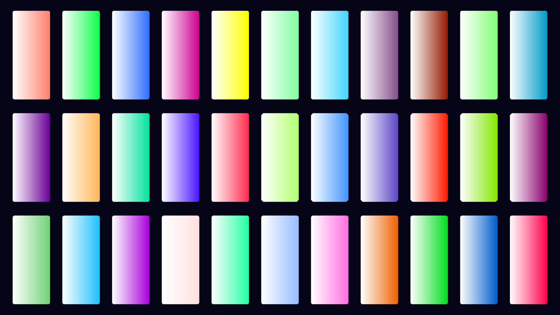 Colorful White Color Shade Linear Gradient Palette Swatches Web Kit Rounded Rectangles Template