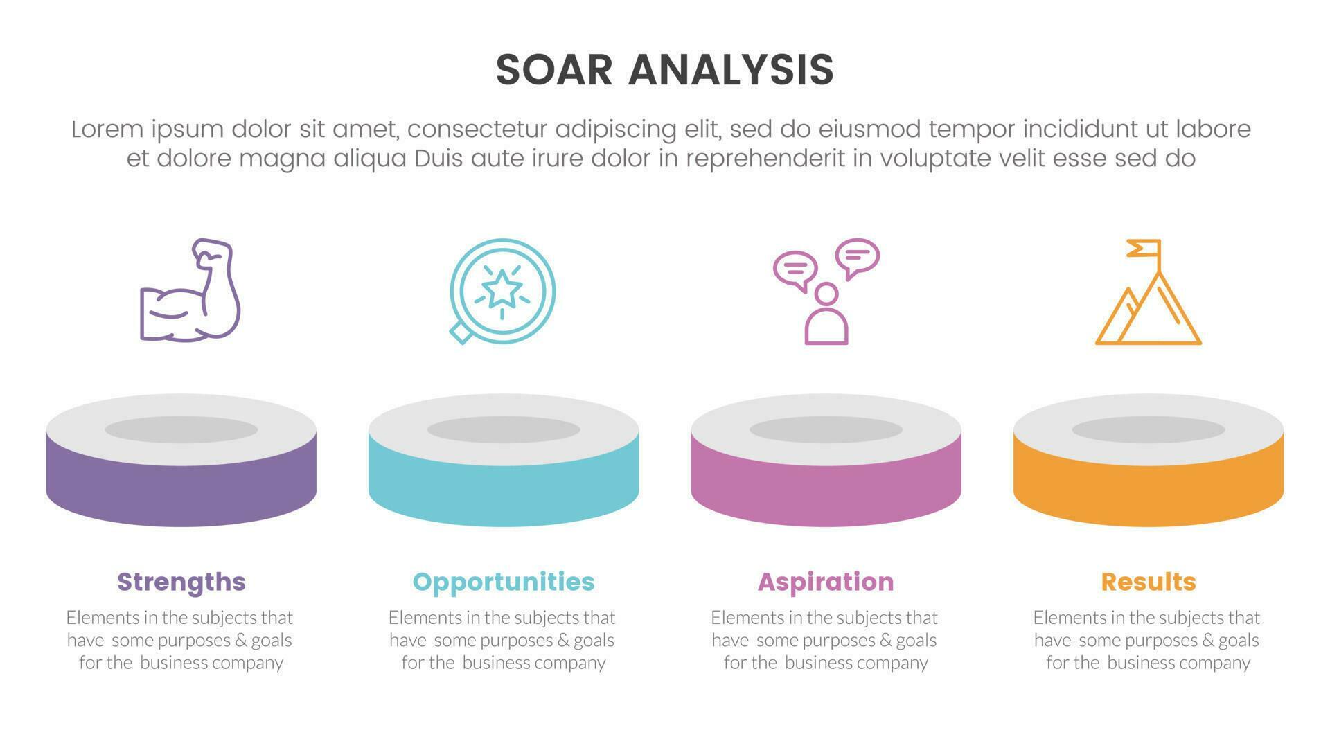 Soar Analysis Framework Infographic With Product Showcase Horizontal Line 4 Point List Concept