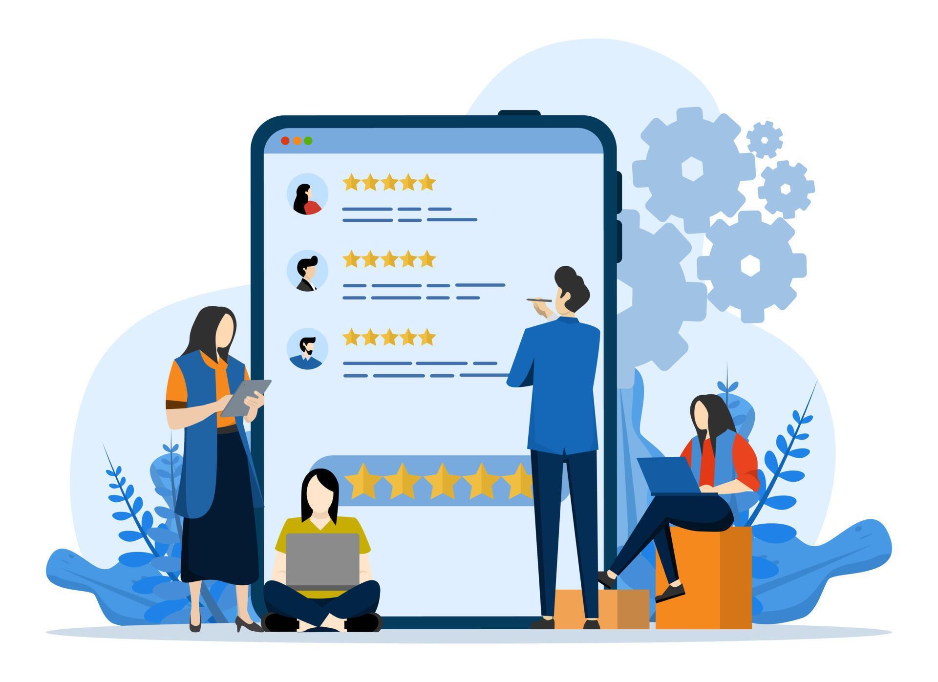 Customer Review Concept, Showing different people giving review rating, consumer or customer ...