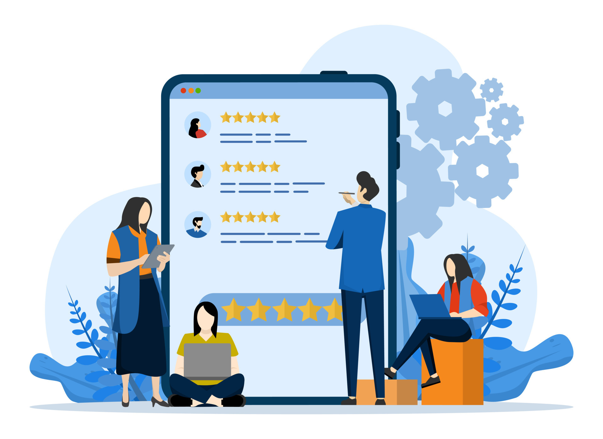 Customer Review Concept, Showing different people giving review rating ... Customer Review Concept, Showing different people giving review rating ...