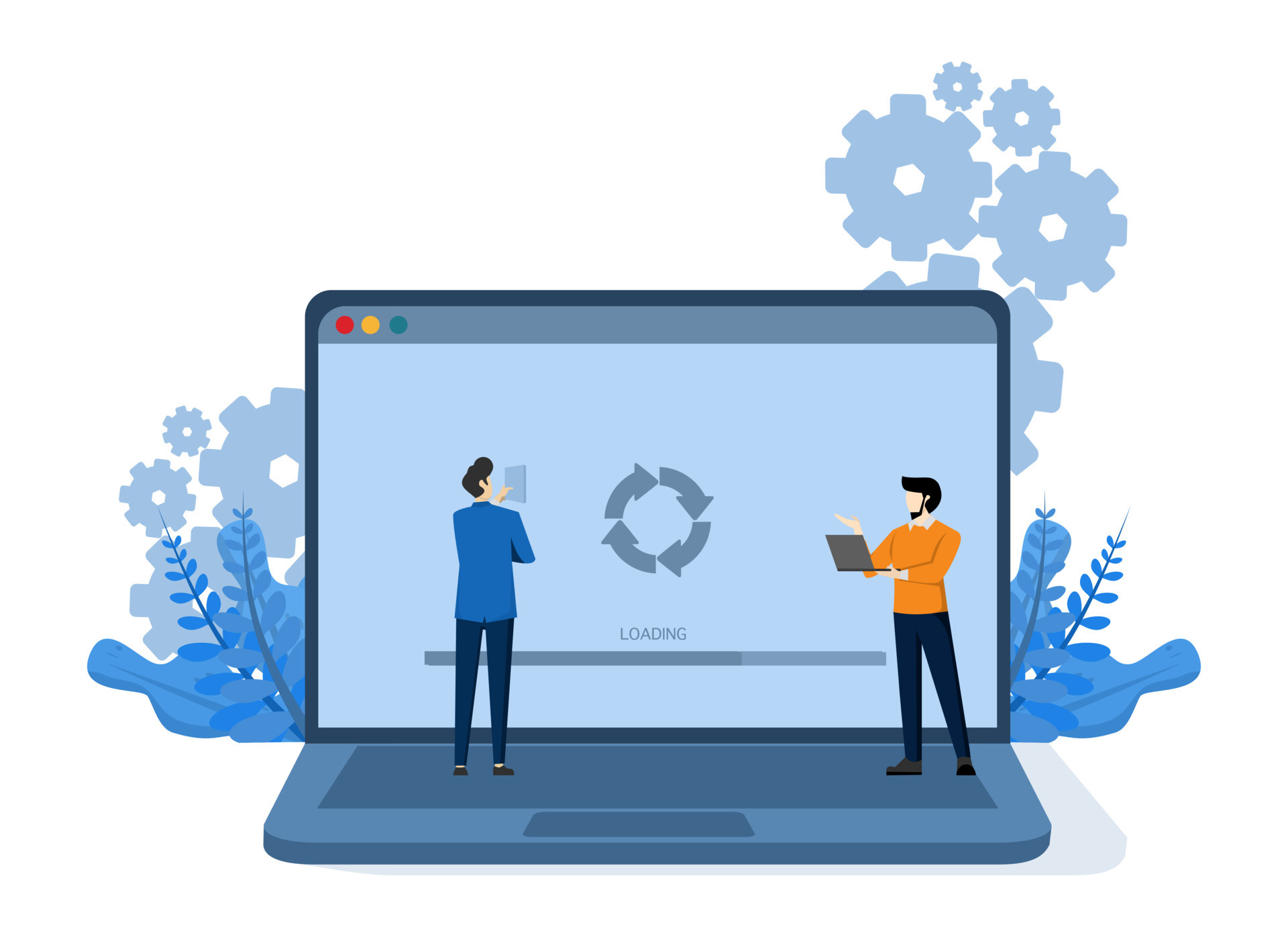 System Update Conceptwith People Updating Operating System Updating