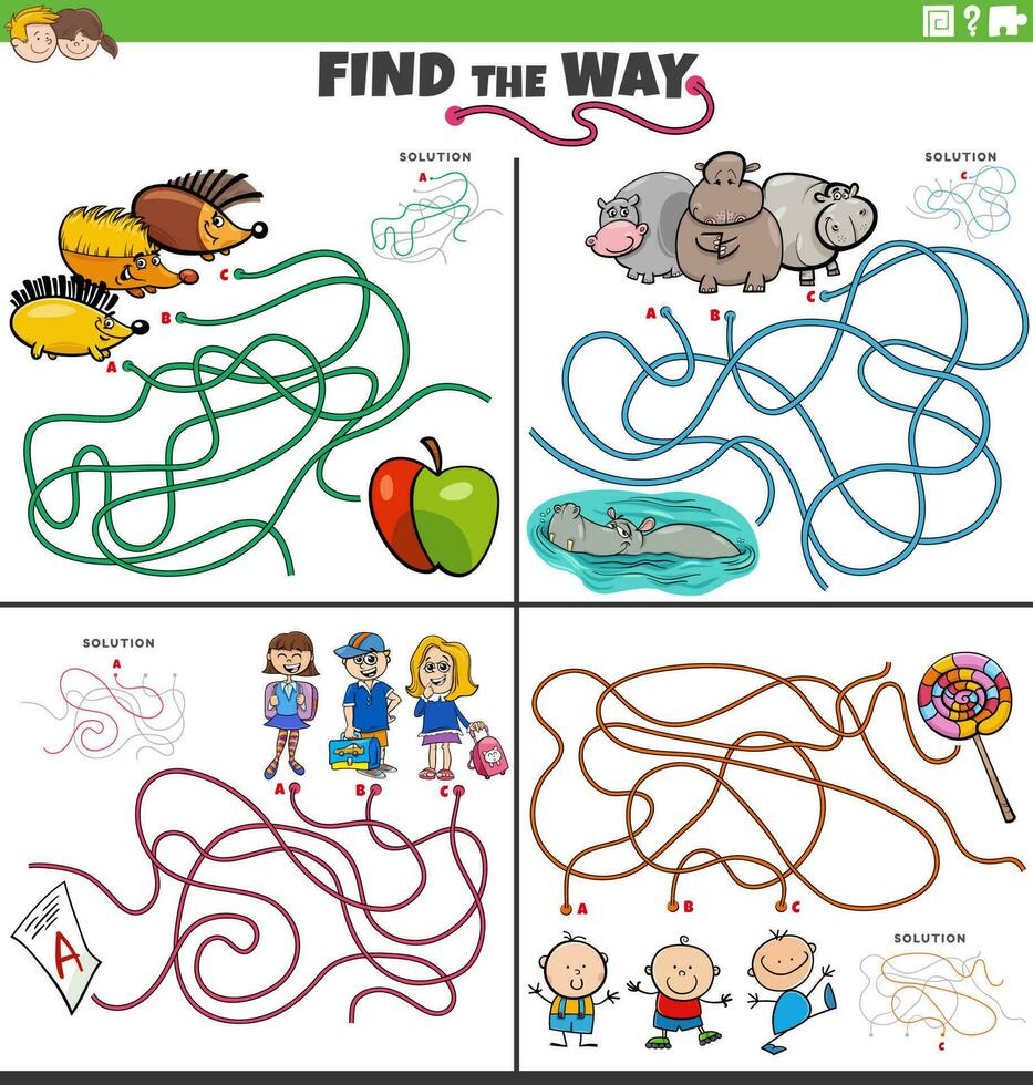 find the way maze games set with funny cartoon characters 24116059 ...