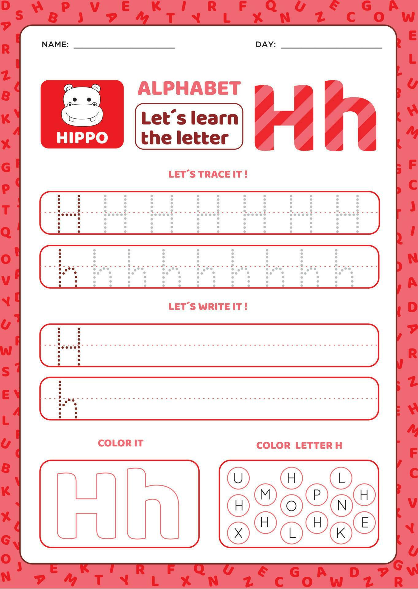 Writing practice letter H. Alphabet worksheets Free Vector 24119293 ...