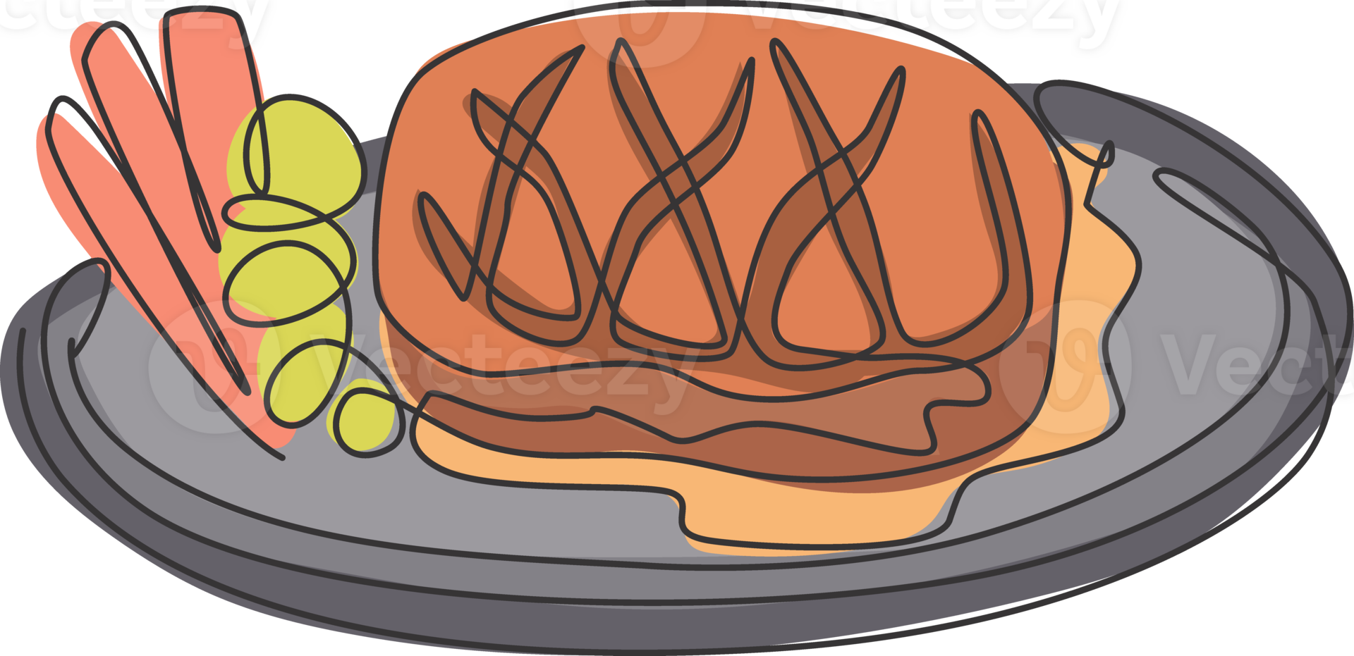 One Continuous Line Drawing Of Fresh Juicy Delicious Beef Steak On Hot