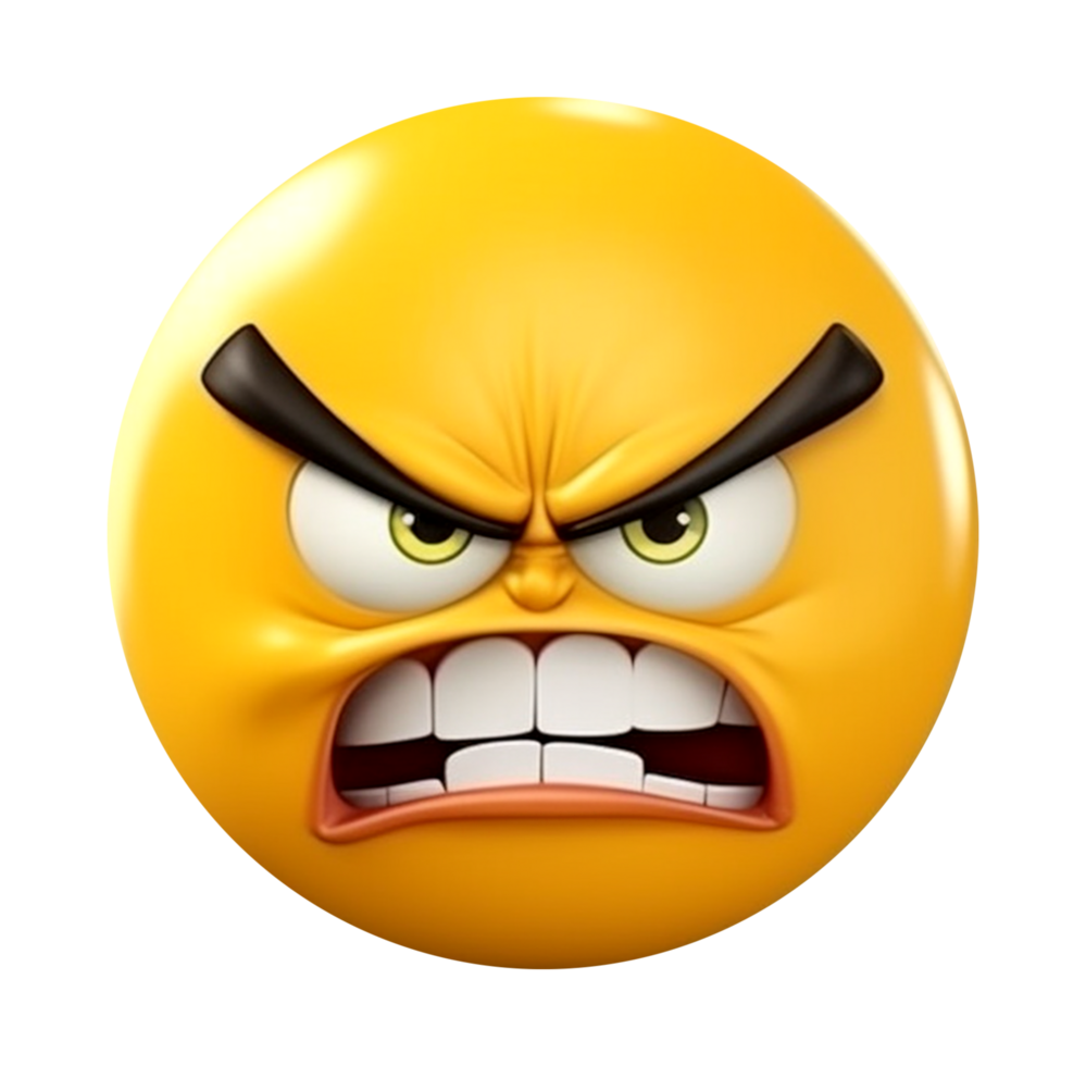geel emoticon 3d icoon. boos gelaats uitdrukking. generatief ai 24125078 PNG