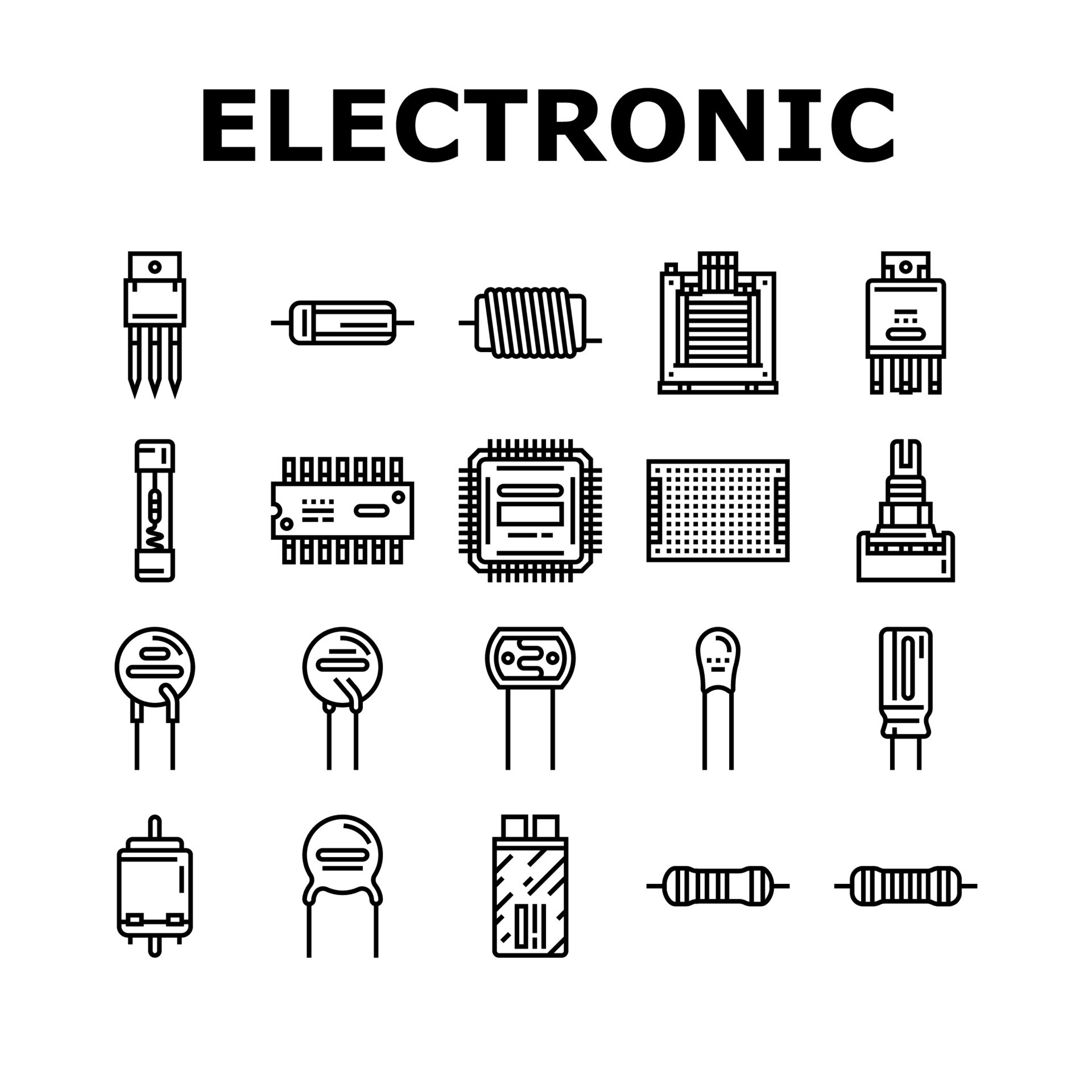 Electronic Component Circuit Chip Icons Set Vector 24130389 Vector Art