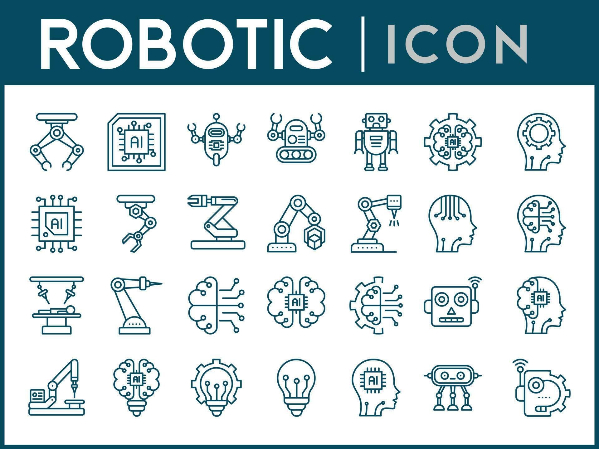 Industrial robot, icon set. Mechanical hydraulic robotic arm for ...