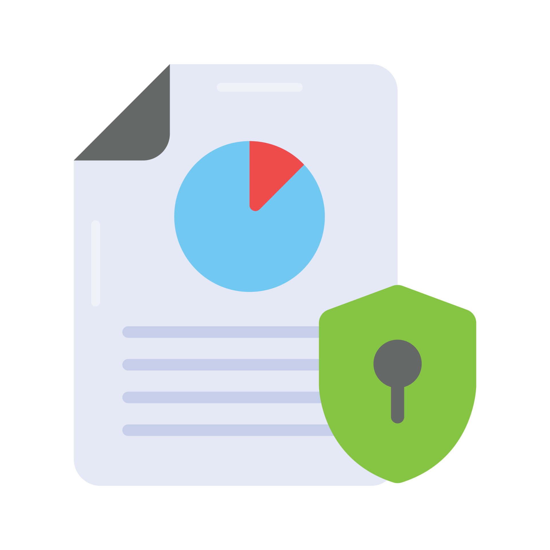 Pie chart on page with protection shield showing concept vector of secure data analysis 24140987 ...