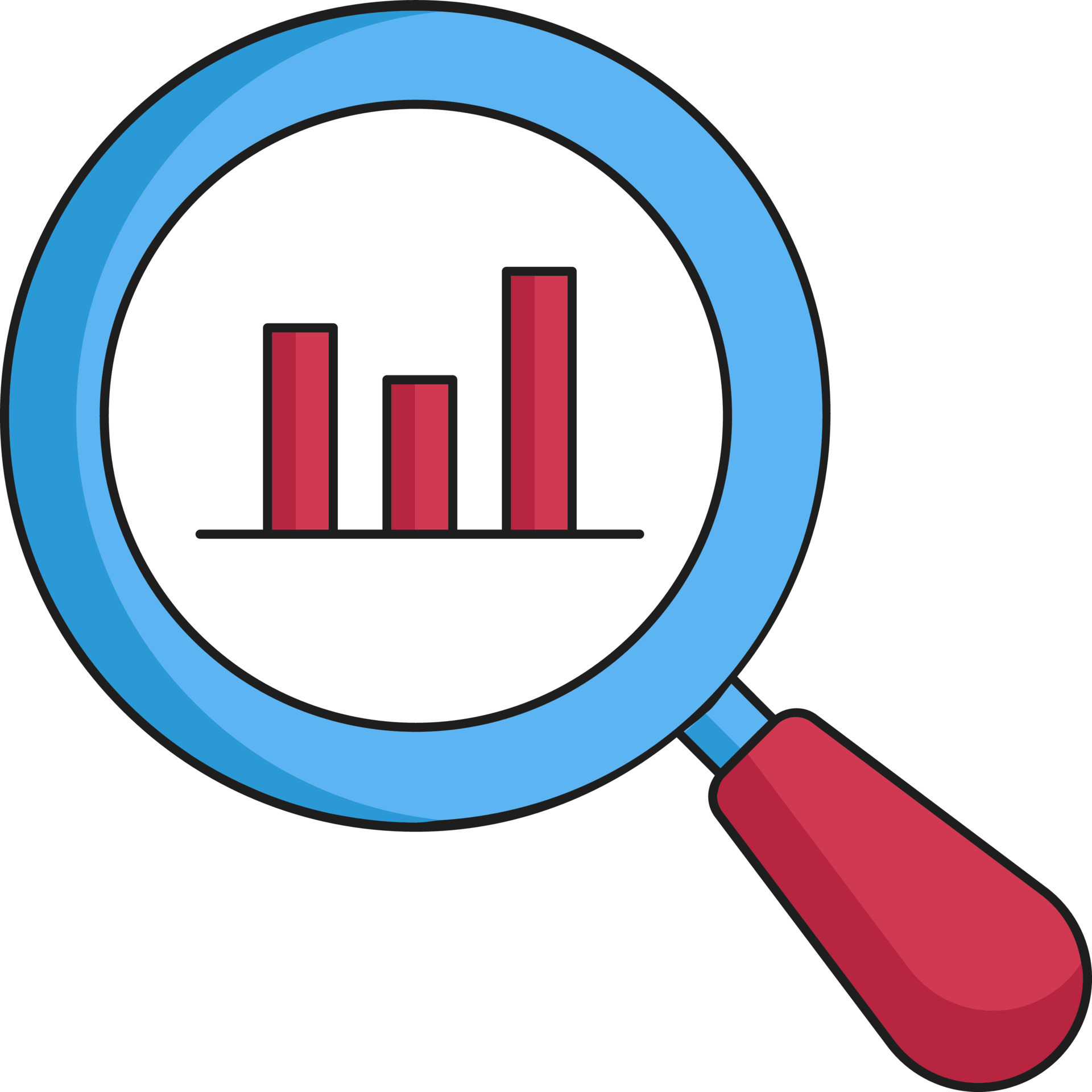 Data Analysis With Magnifying Glass Icon In Red And Blue Color ...