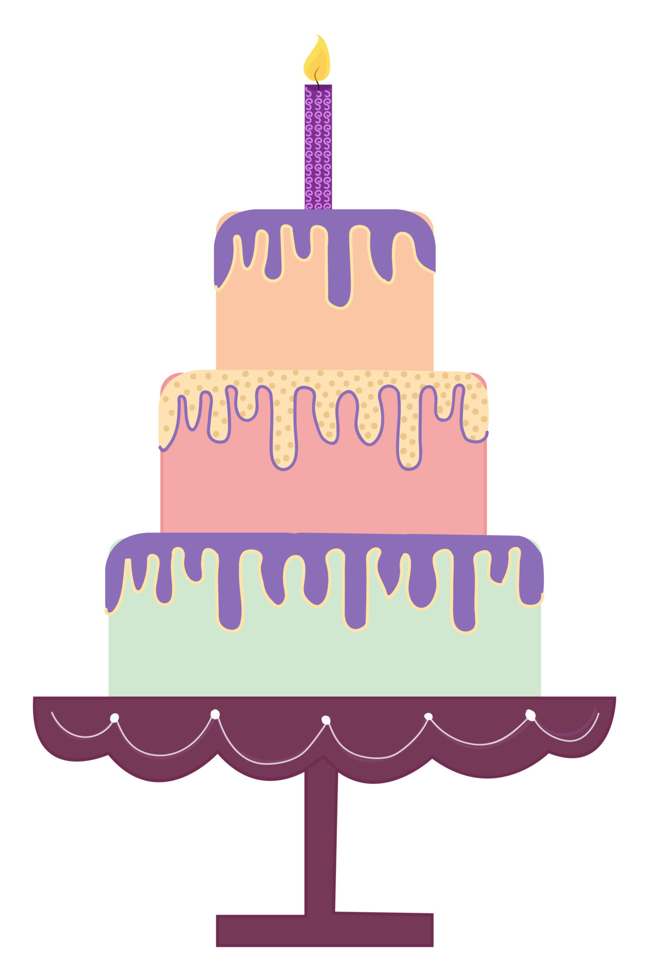 Colorful Three Layer Cake With Burning Candle In Sticker Style. 24145944 Vector Art at Vecteezy