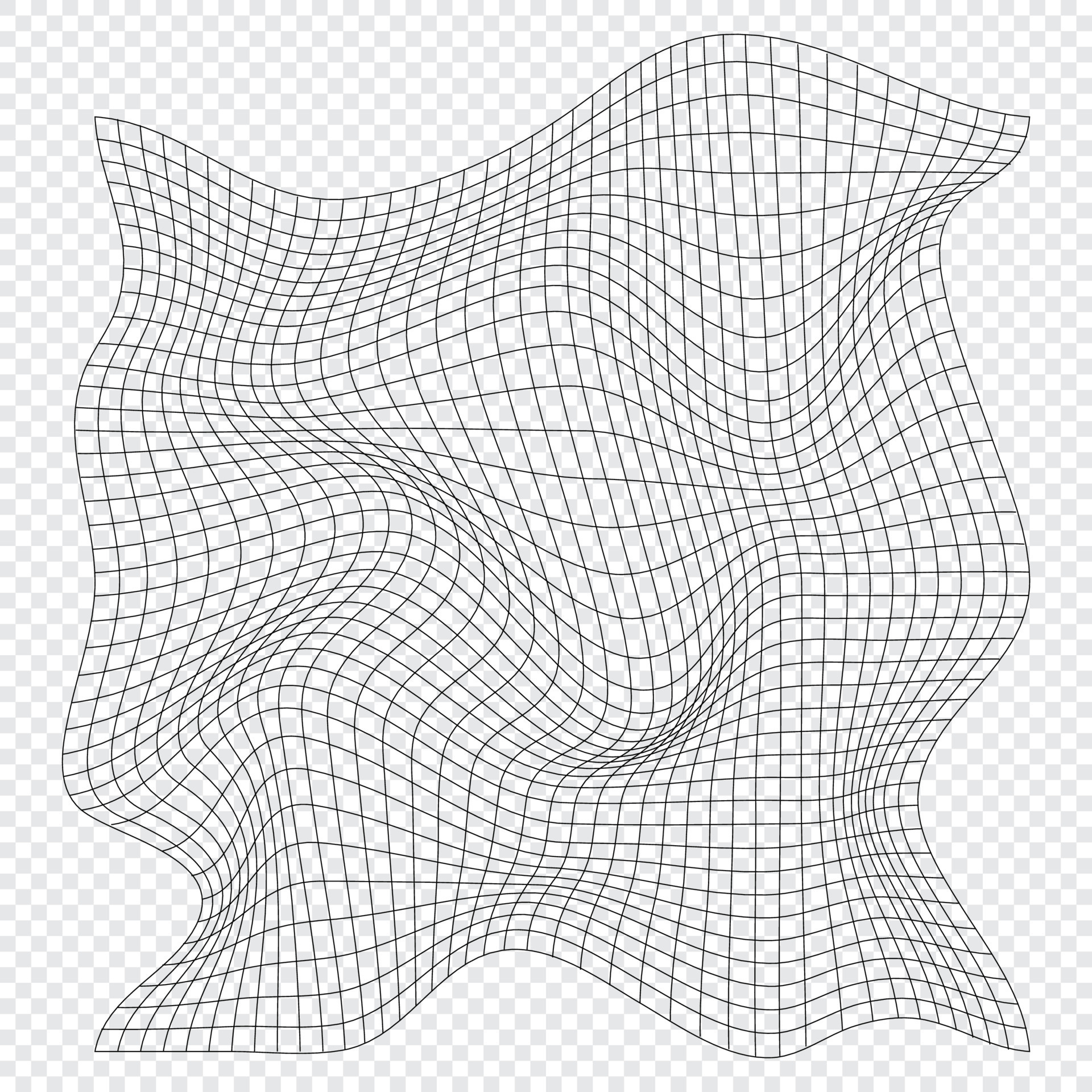 Distorted Square Grid Wireframe Wave Geometry Grid Warped Mesh