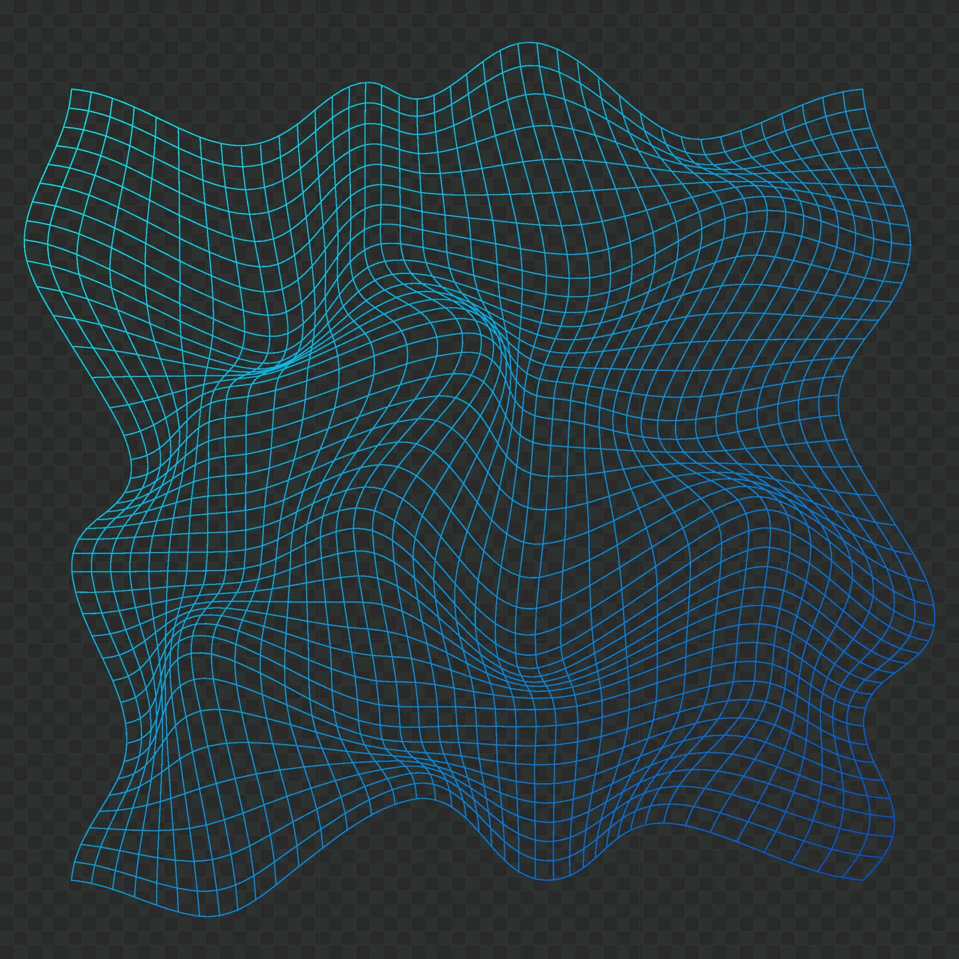 Distorted Neon Grid Pattern Wireframe Wave Geometry Grid Warped Mesh