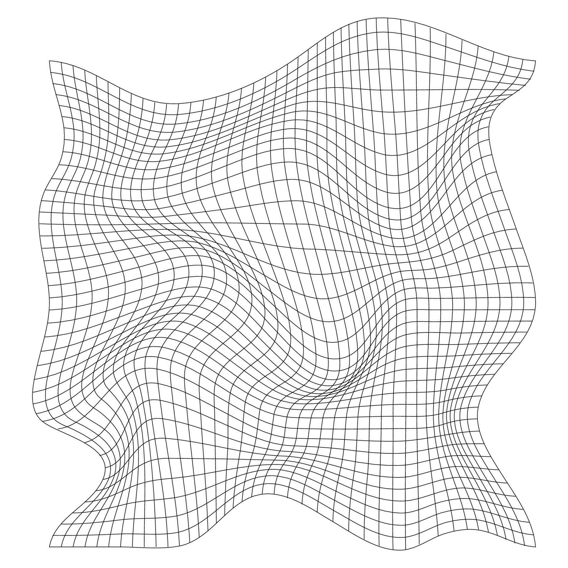 Distorted square grid. Wireframe wave geometry grid. Warped mesh ...