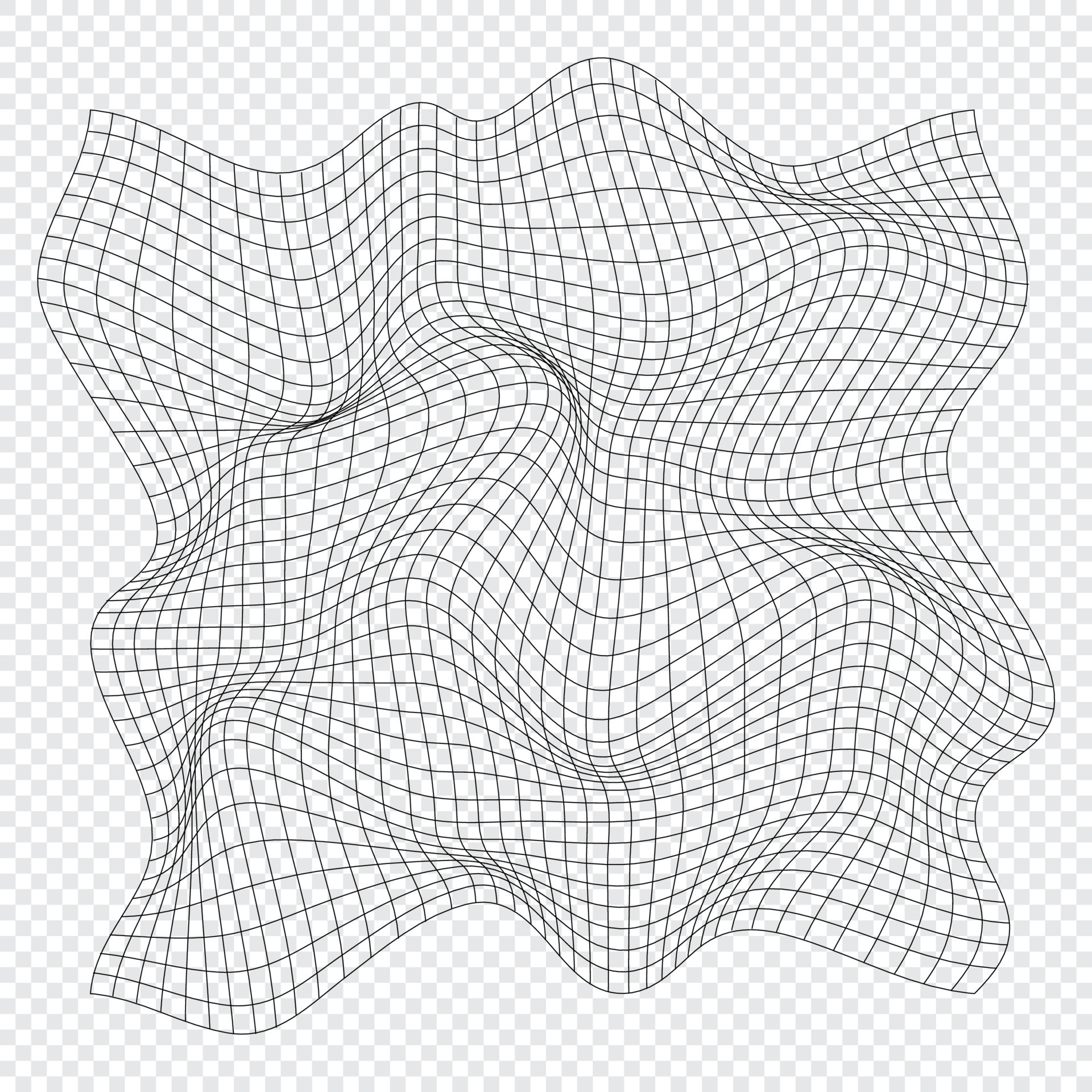 Distorted Square Grid Wireframe Wave Geometry Grid Warped Mesh Texture Curved Mesh Elements