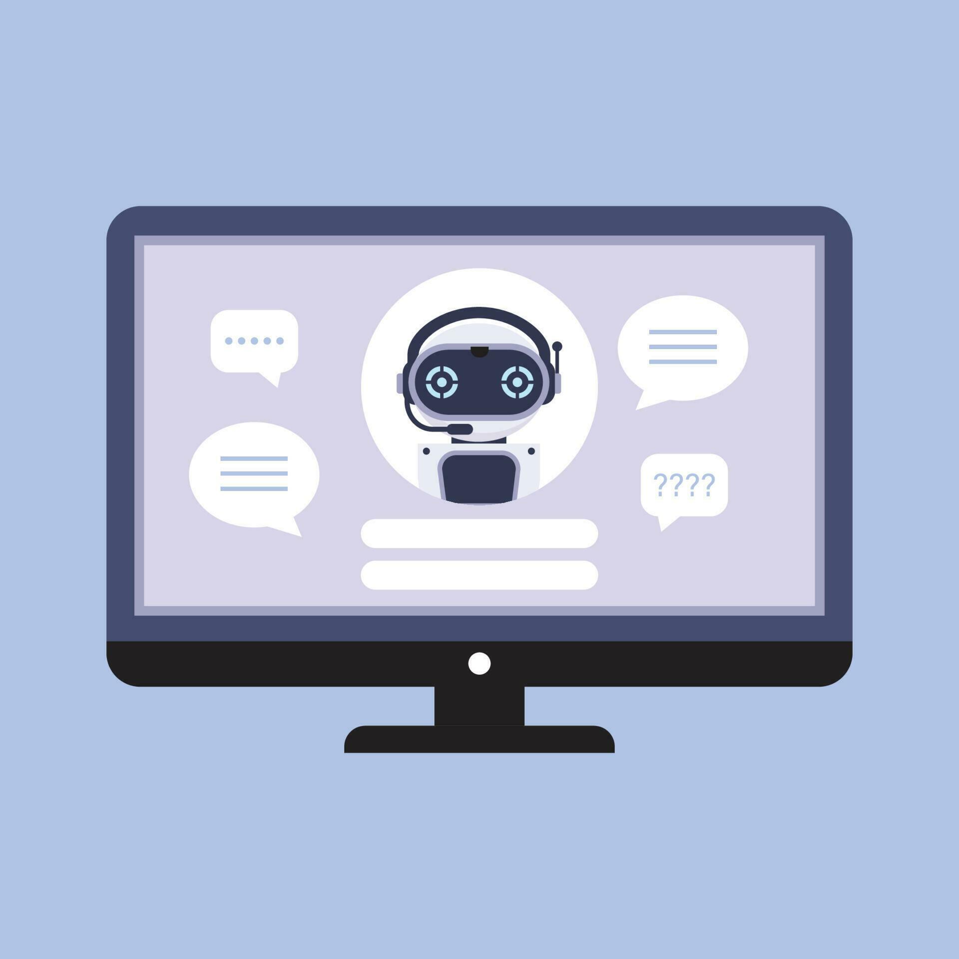 Artificial Intelligence Robot on Computer Screen. 24150480 Vector Art ...