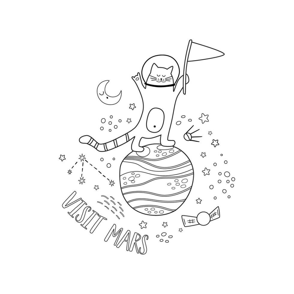 Easy coloring page of space, cat astronaut on the planet. Cute coloring ... Easy coloring page of space, cat astronaut on the planet. Cute coloring ...