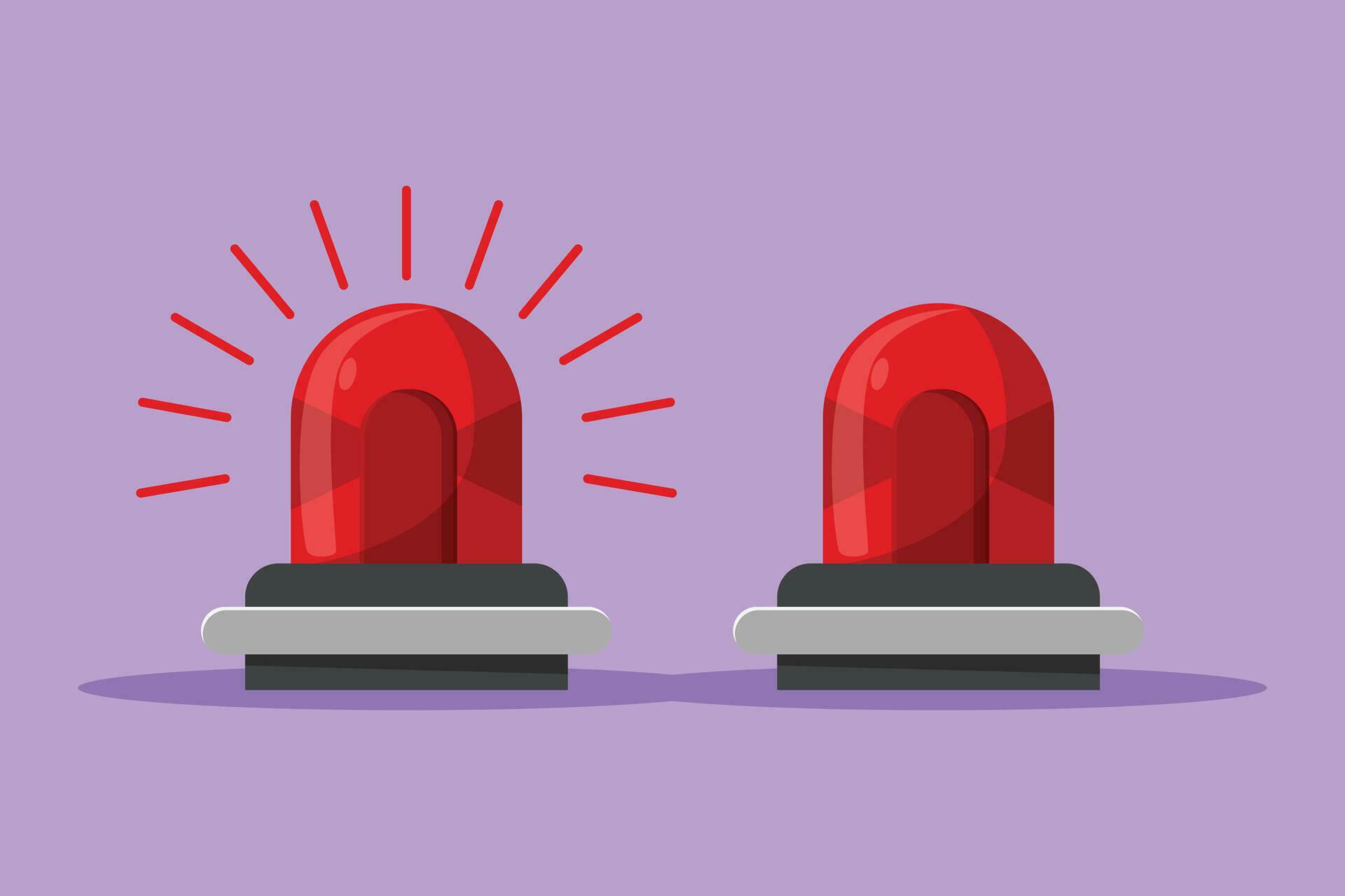 Cartoon flat style drawing emergency siren icon, logo. Red flasher ...