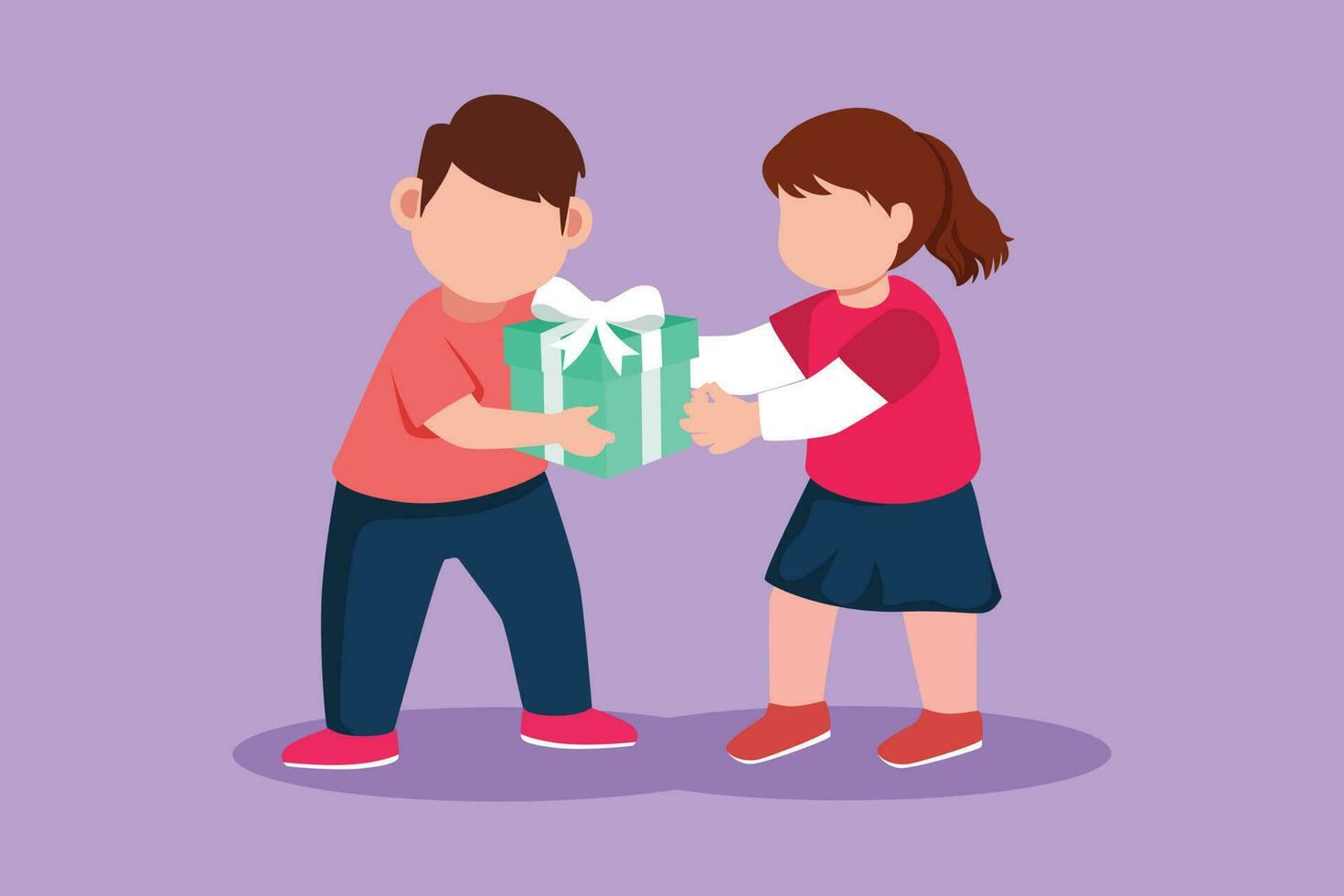 Cartoon flat style drawing little boy giving pretty girl birthday ...