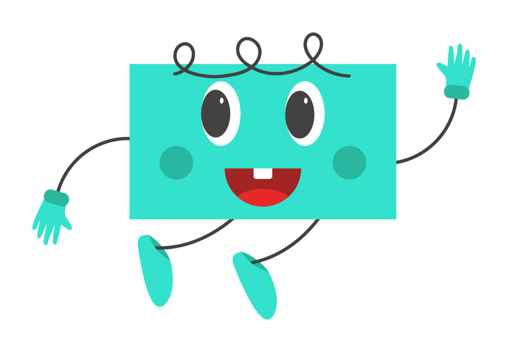 Sticker Style Cheerful Turquoise Rectangle Cartoon In Jumping Pose ...