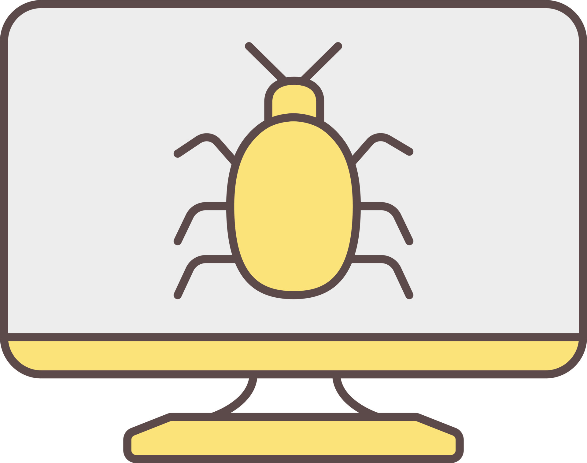 Flat Style Bug In Computer Screen Yellow And Grey Icon. 24160320 Vector ...