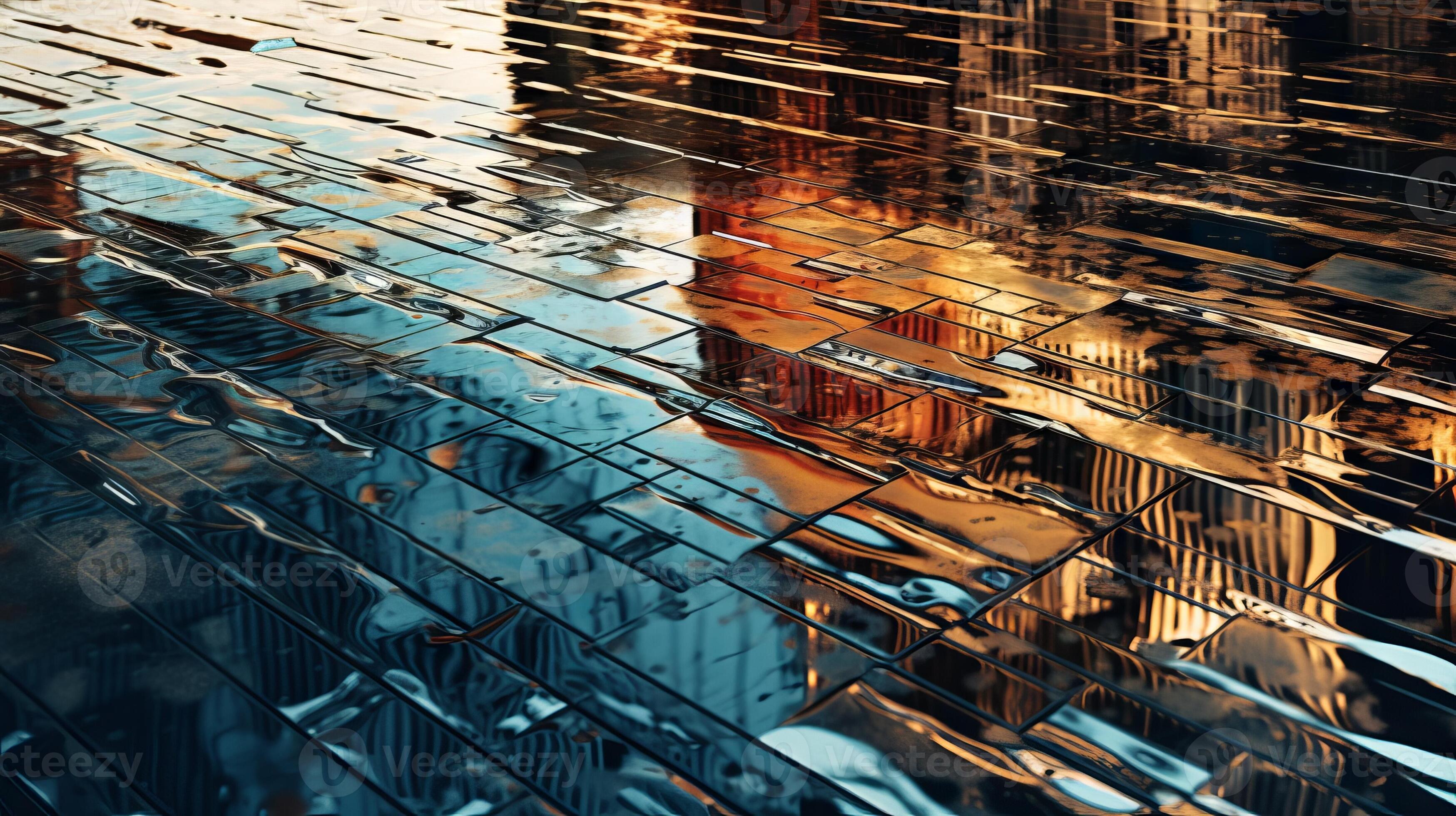 A building's reflection in a puddle of water, creating a stunning ...