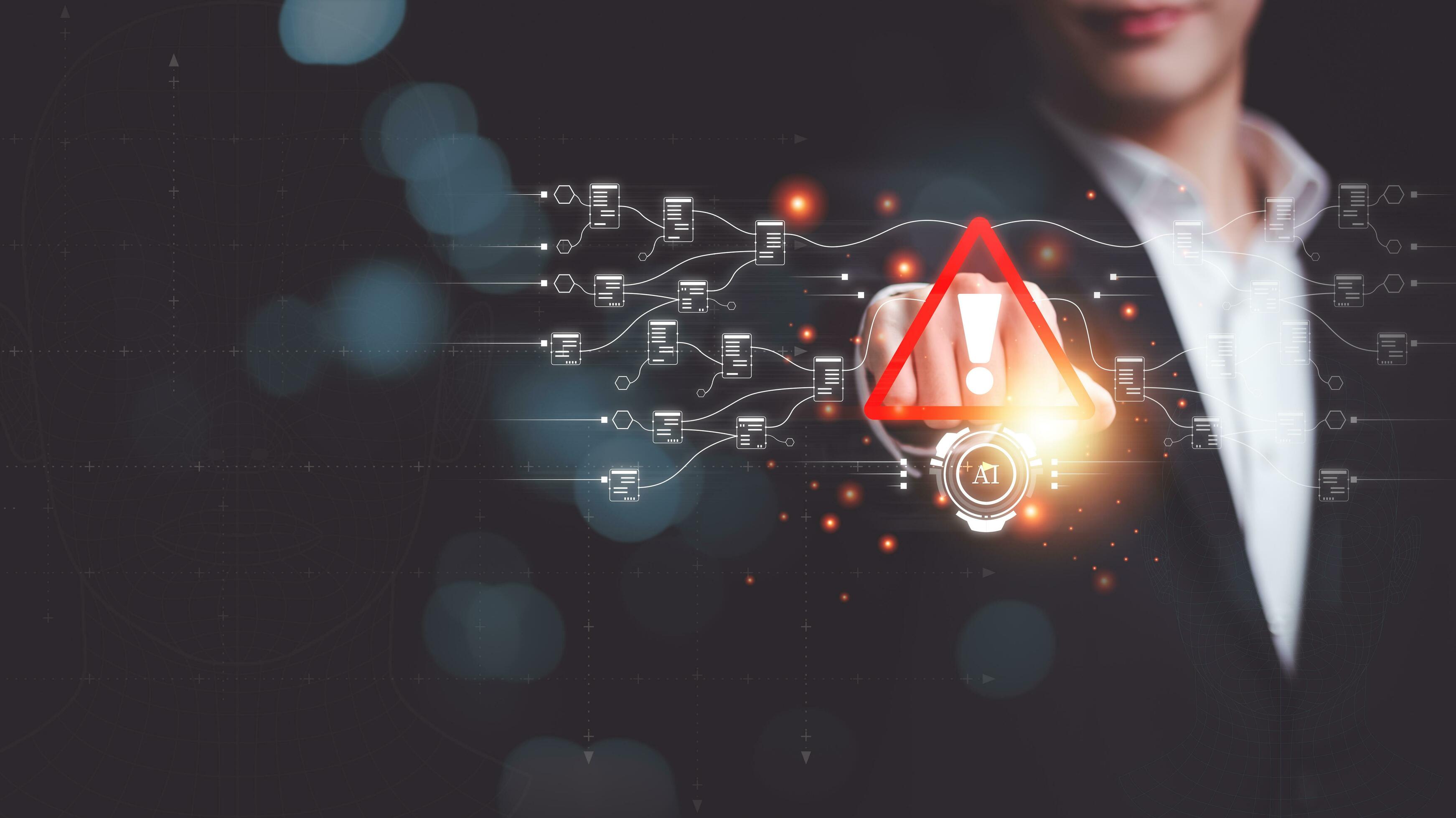 Programmer and virtual icons , exclamation mark ,alarm,computer virus ...