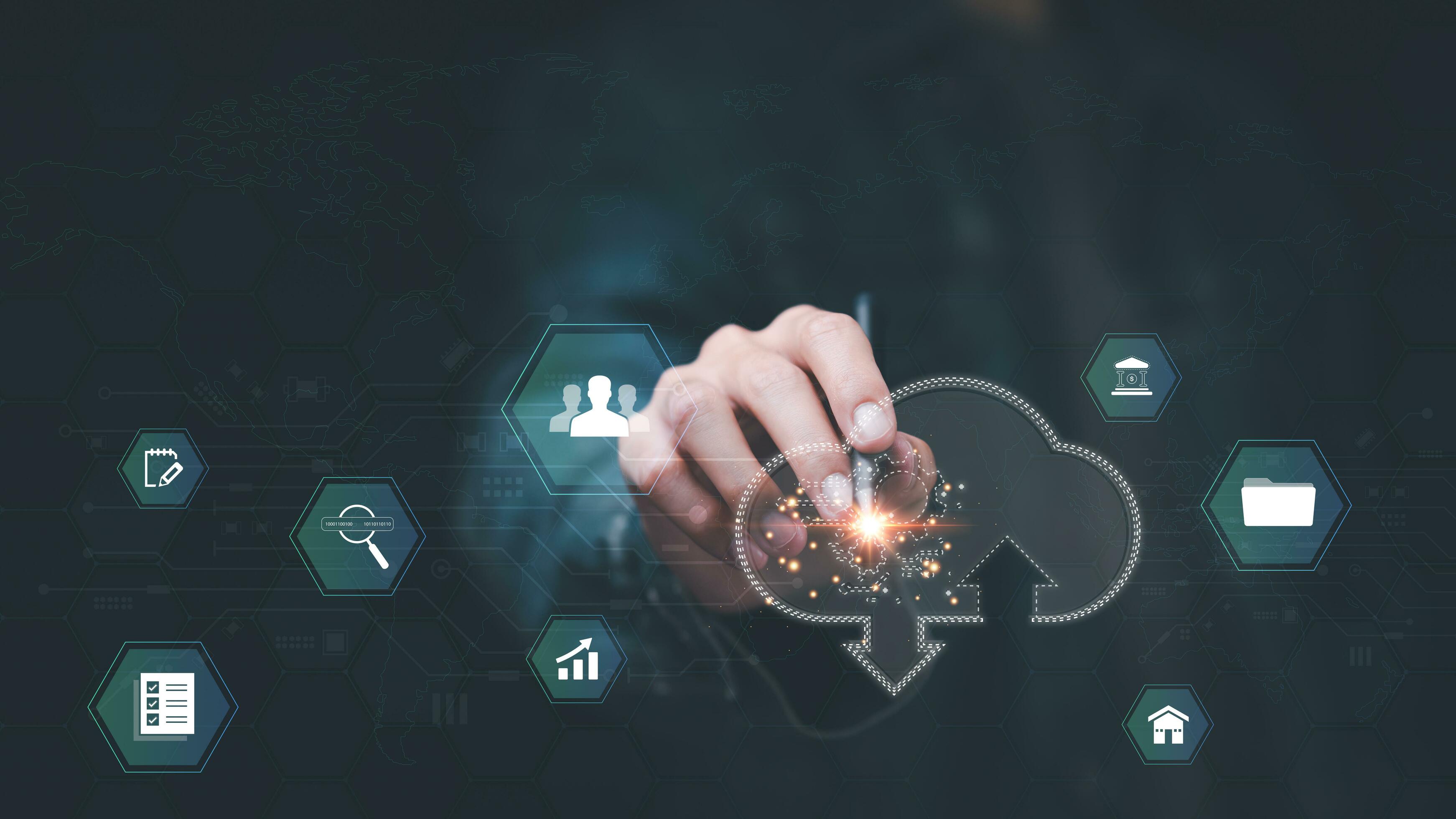 Cloud Computing Backup Technology Conceptaccess To Server Communication Servicesdatabase