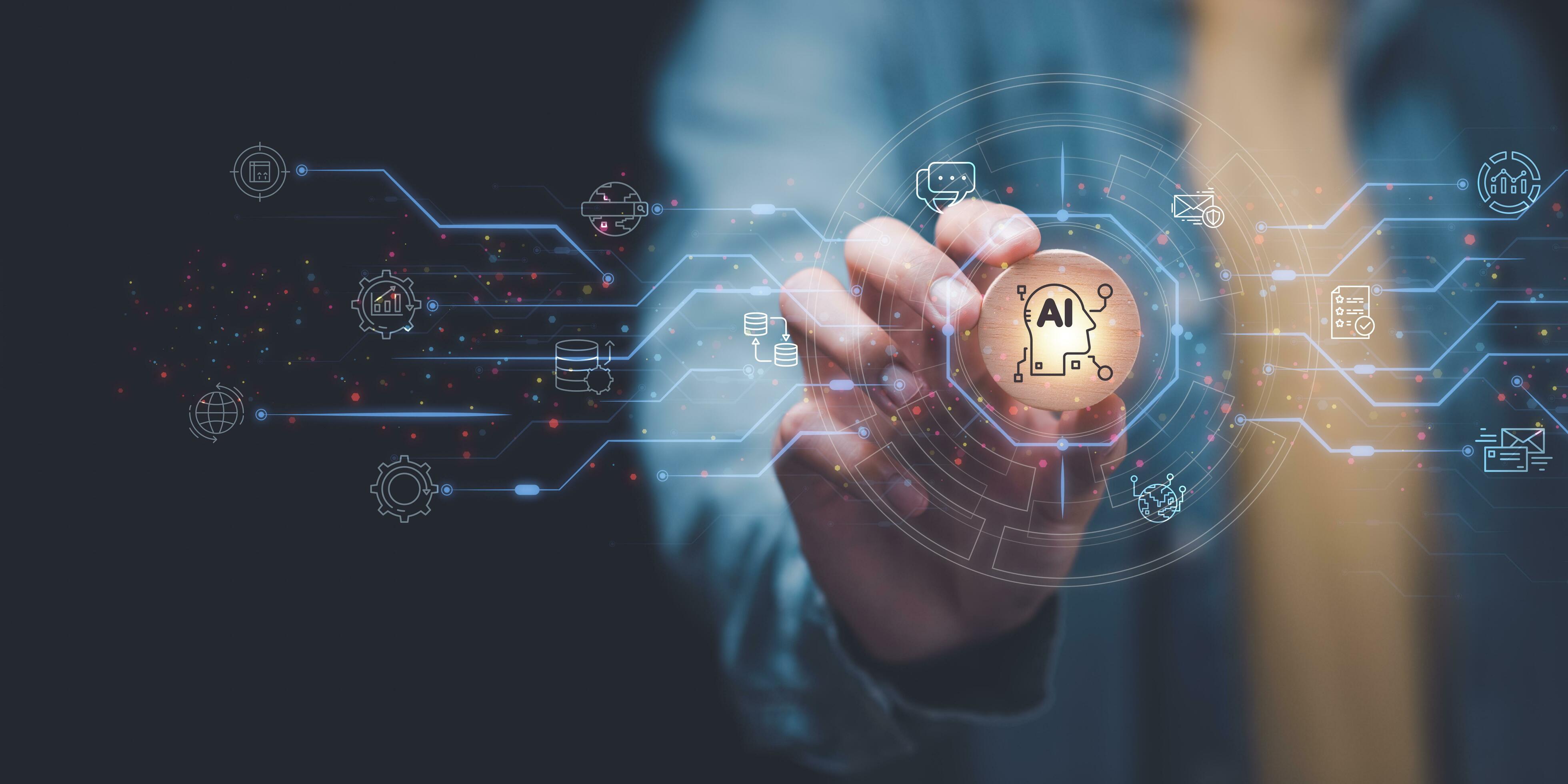 Businessman showing concept, connection,innovation development and ...