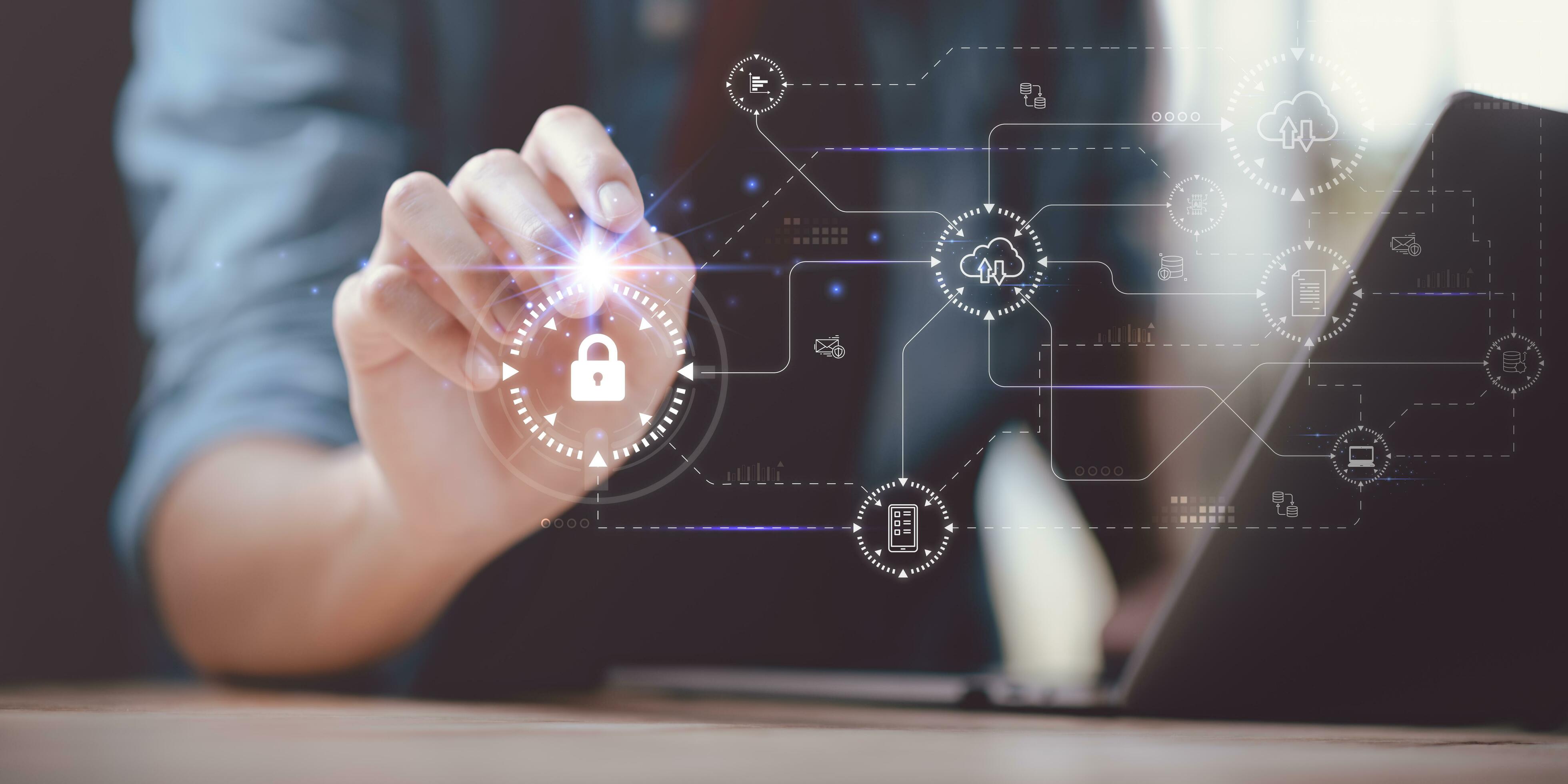 Businessman Showing Data Access Protection With Key Icon Safety